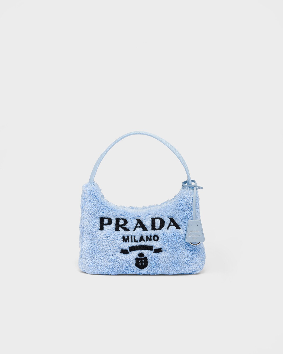 天蓝色/黑色 Prada Re-edition 2000 毛圈织物Hobo腋下包 | PRADA