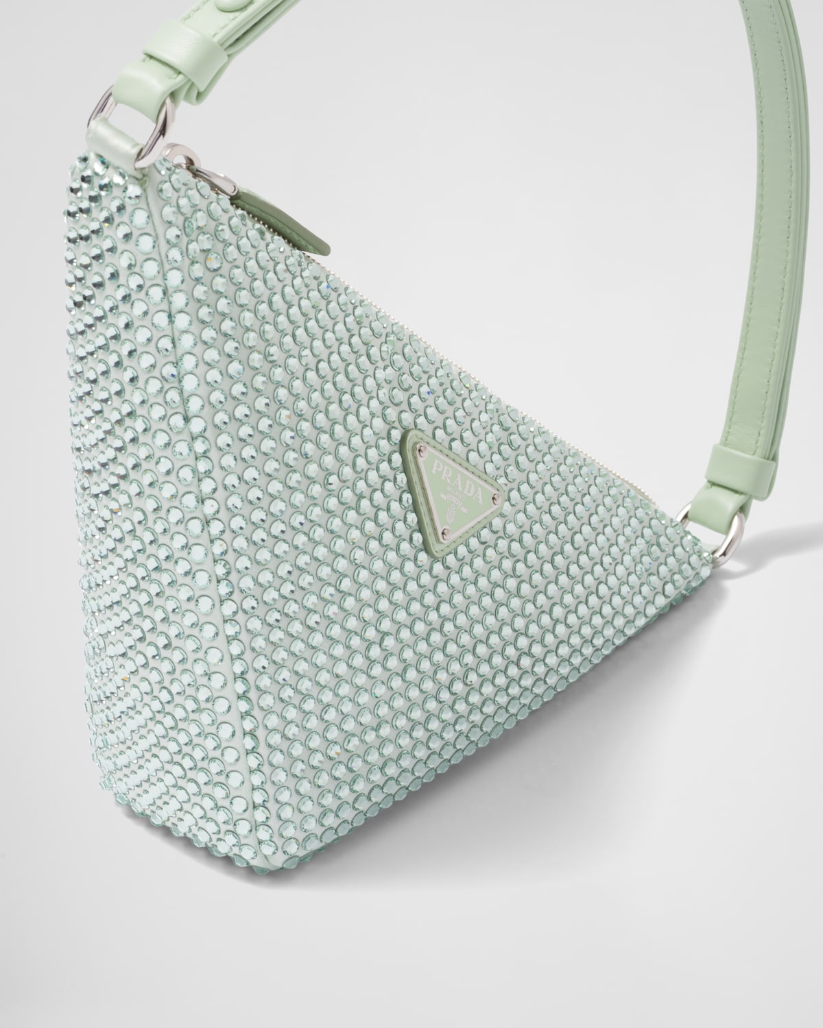 Aqua Crystal-studded Satin Pouch | PRADA