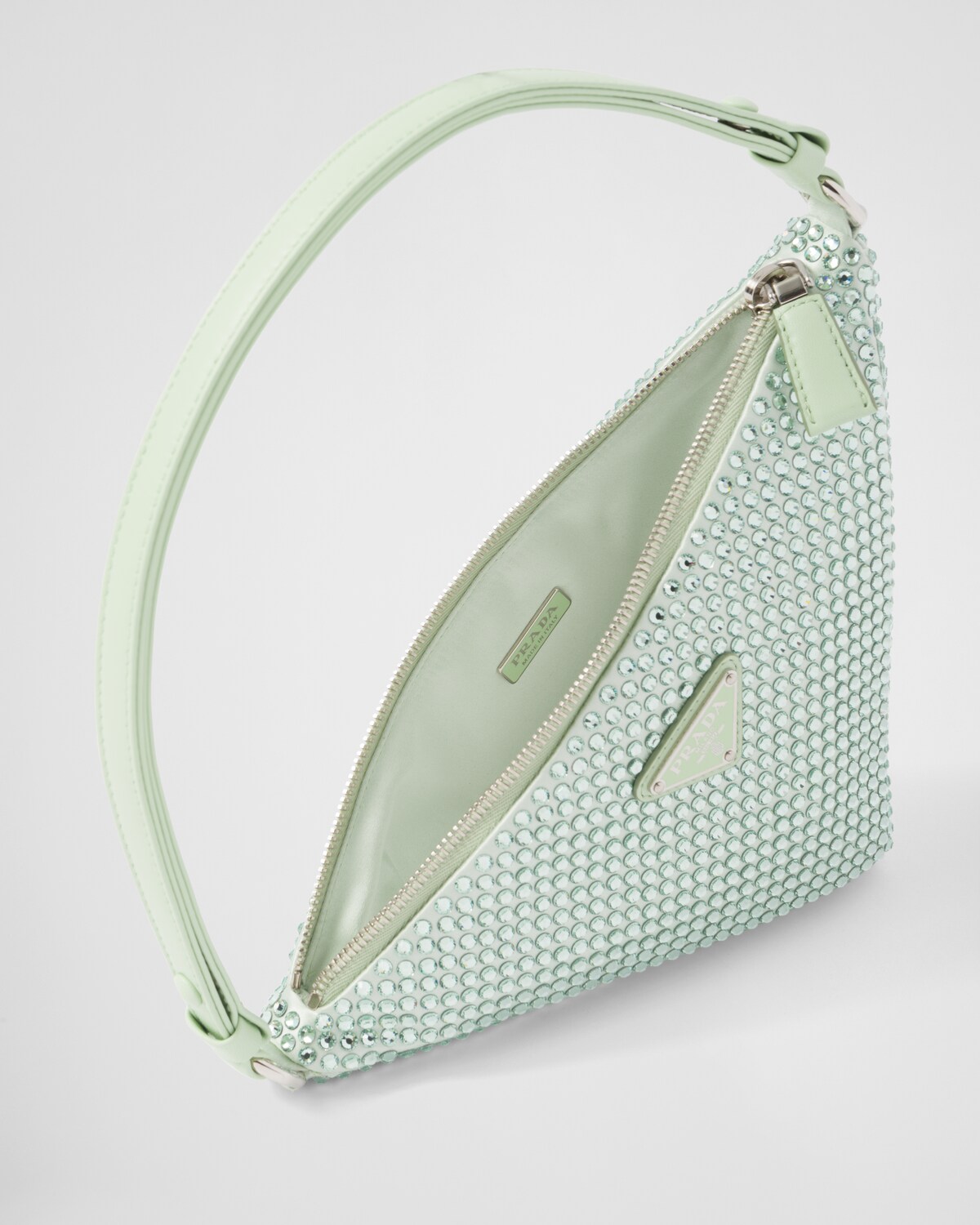 Aqua Crystal-studded Satin Pouch | PRADA