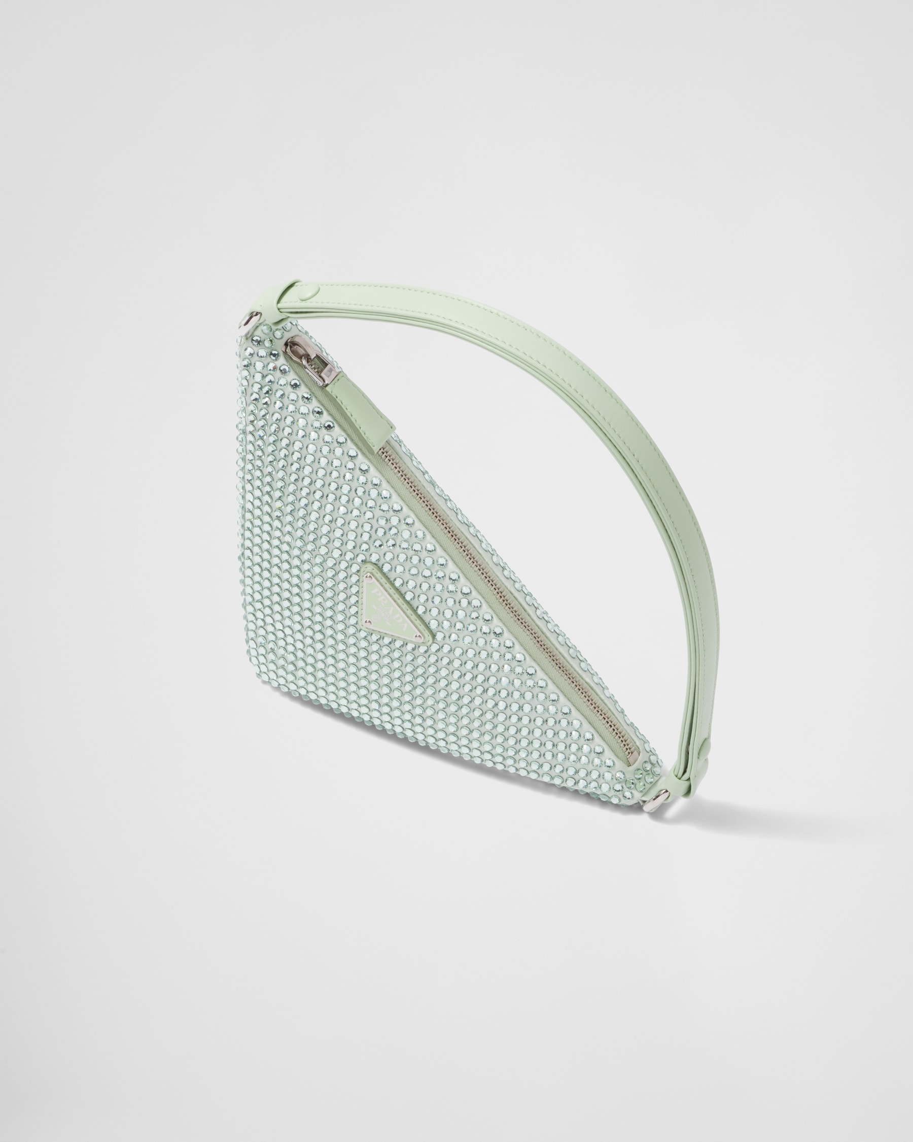 Aqua Crystal-studded Satin Pouch | PRADA
