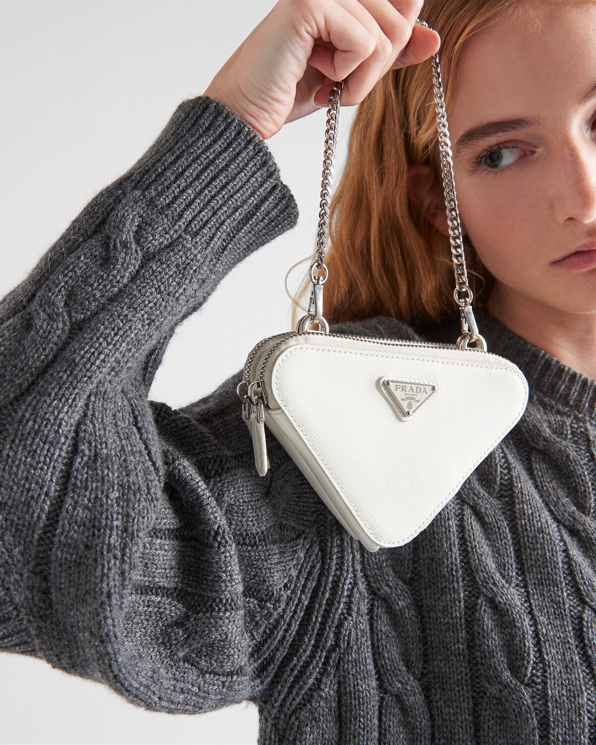 White Saffiano Leather Mini Pouch | PRADA