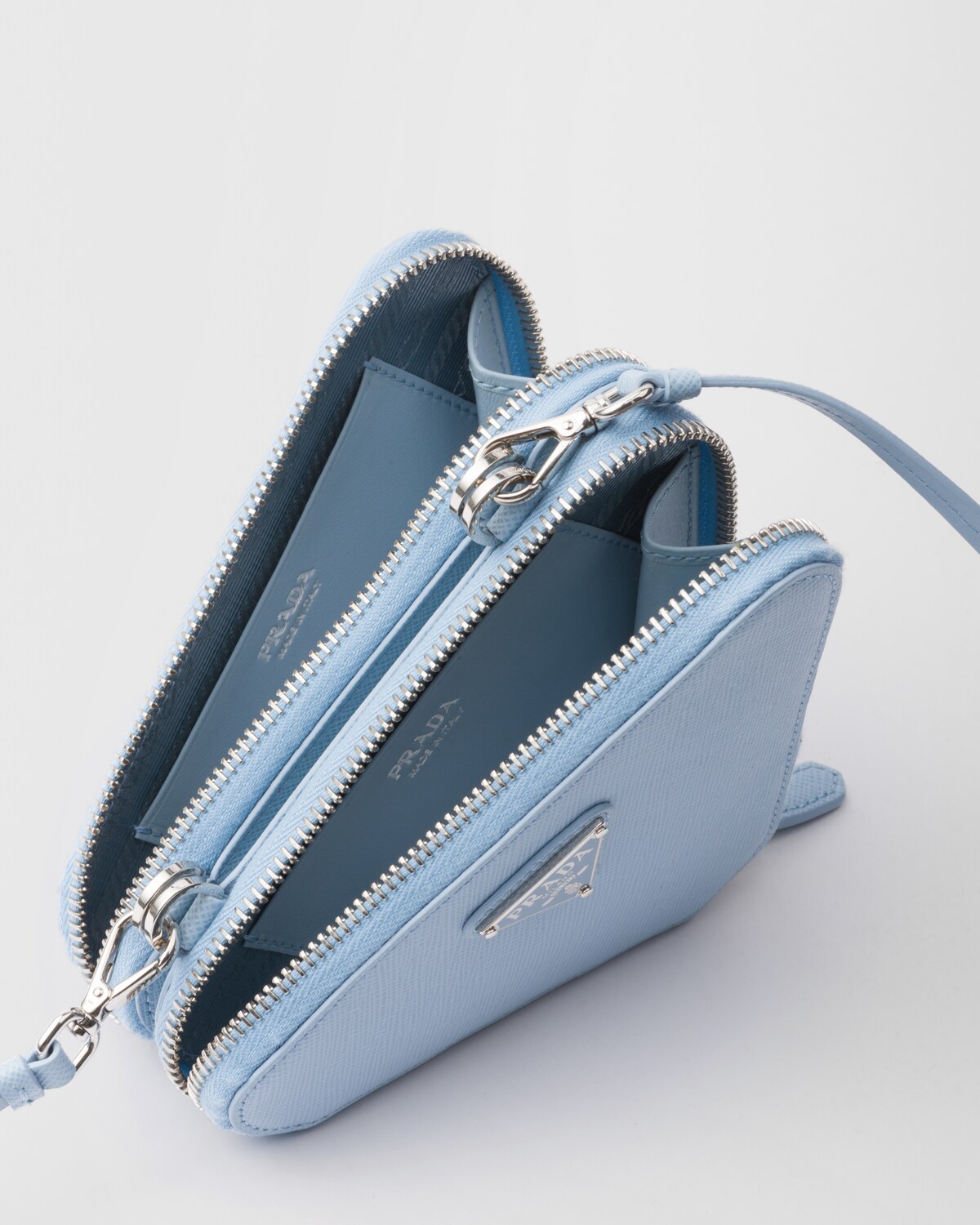 Light Blue Saffiano Leather Mini Pouch | PRADA