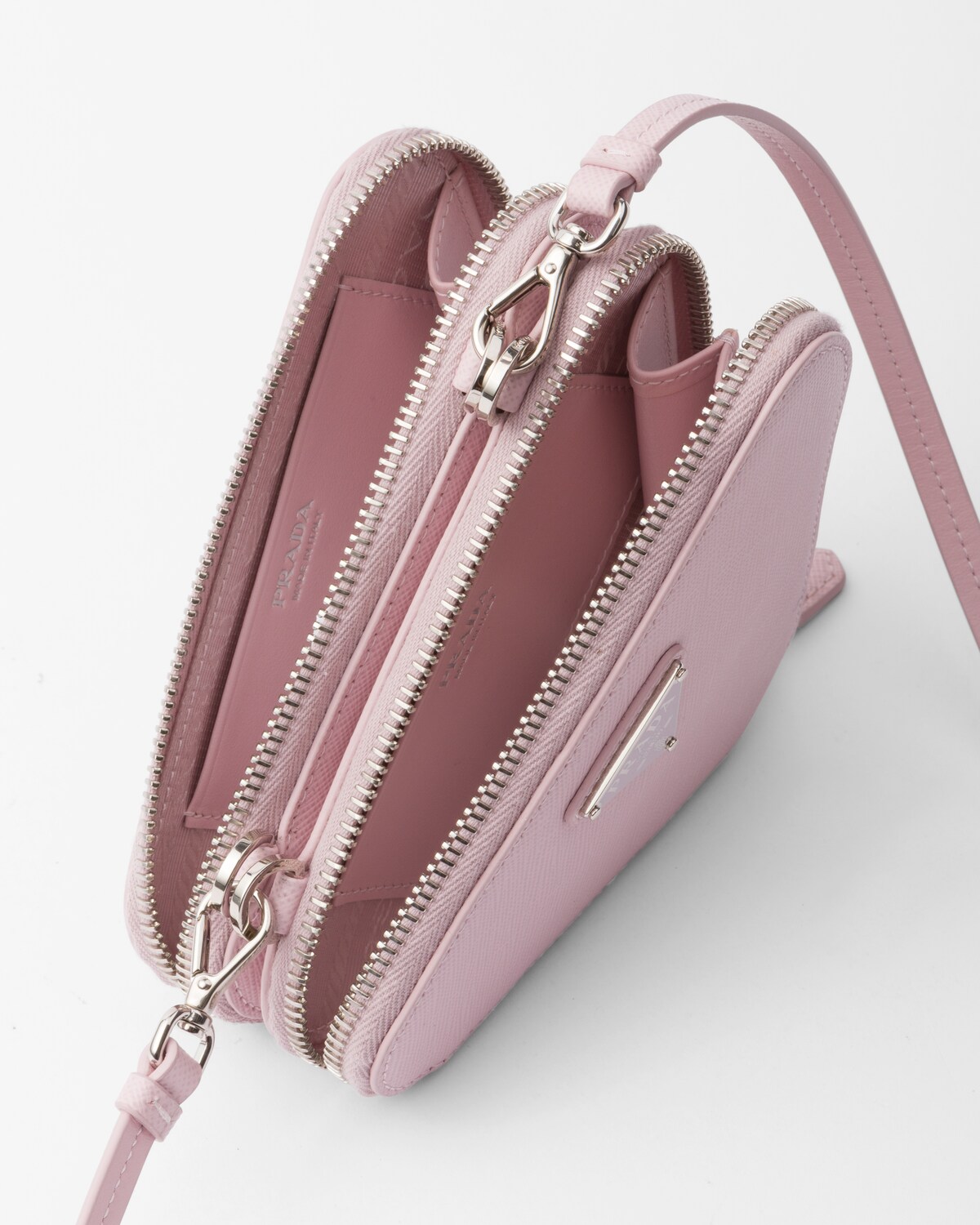 Alabaster Pink Saffiano Leather Mini Pouch | PRADA