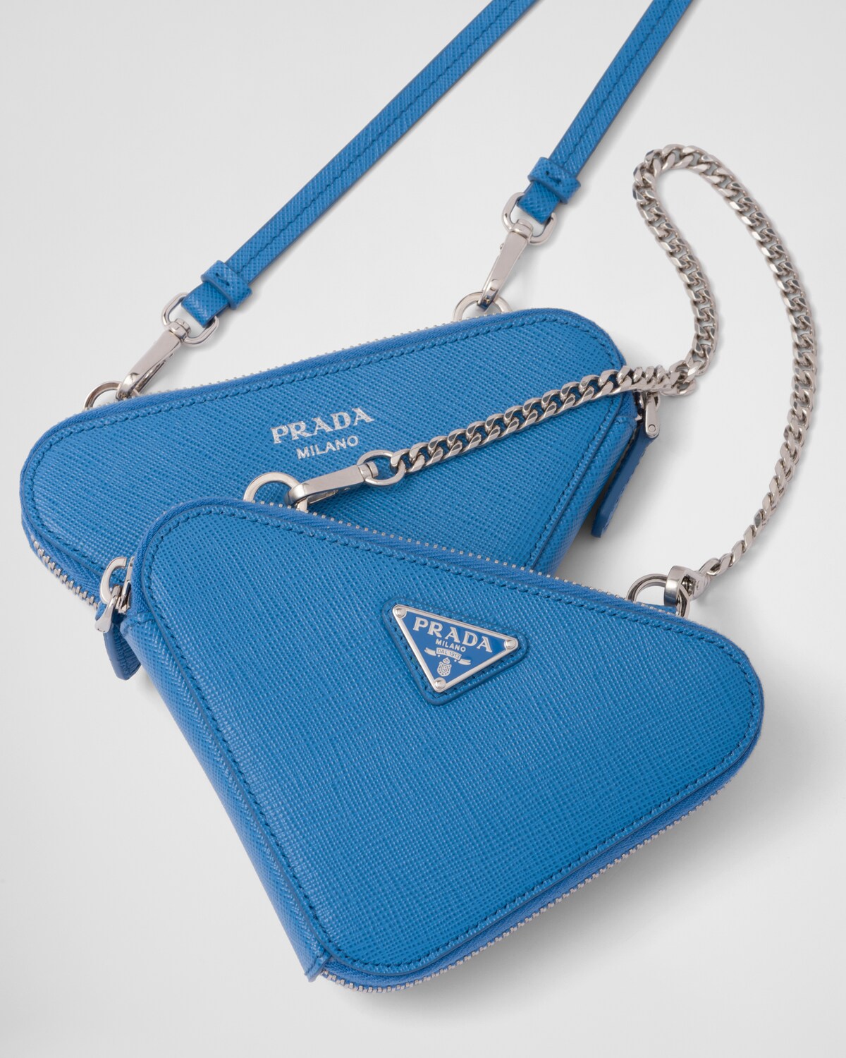 Light Blue Saffiano Leather Mini Pouch | PRADA
