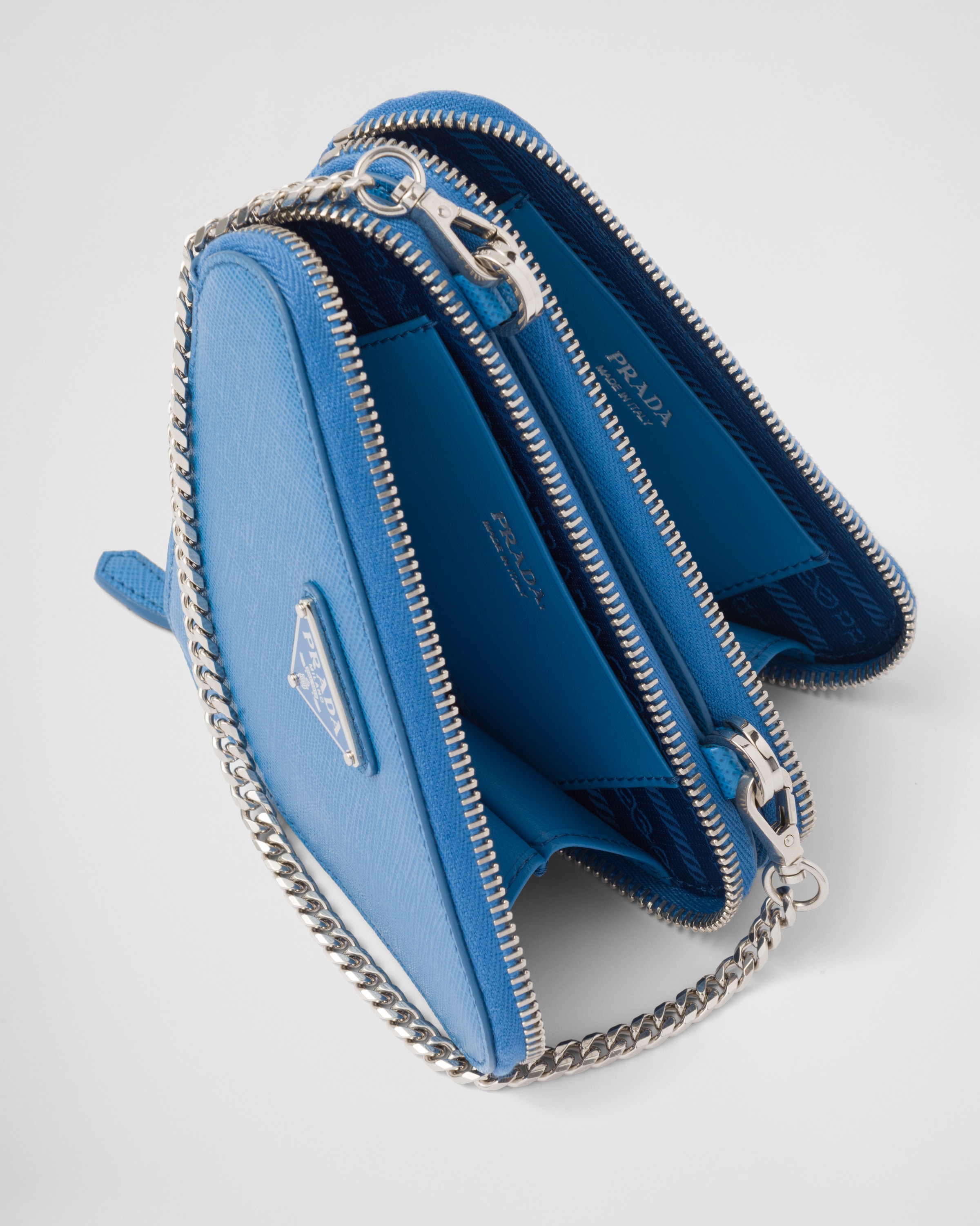 Light Blue Saffiano Leather Mini Pouch | PRADA