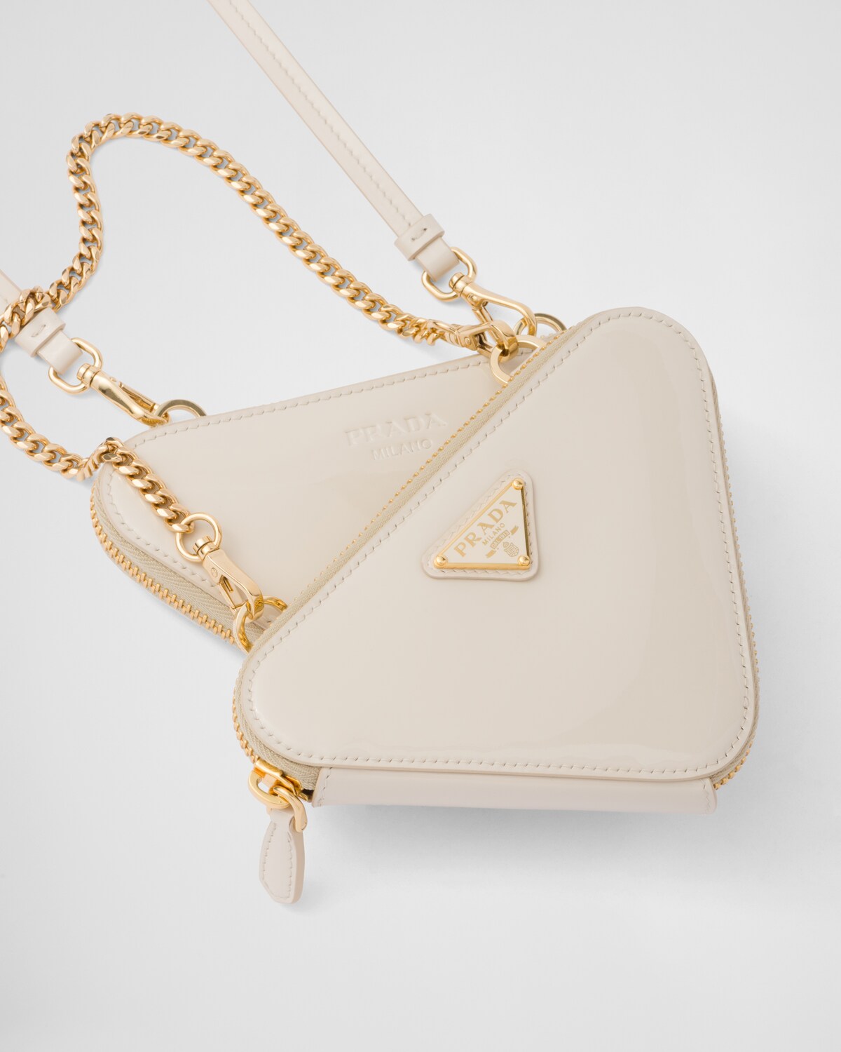 Ivory Triangular Patent Leather Mini Pouch | PRADA