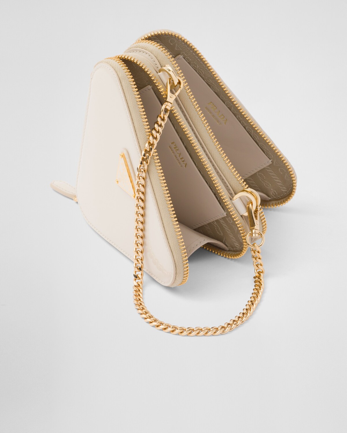 Ivory Triangular Patent Leather Mini Pouch | PRADA