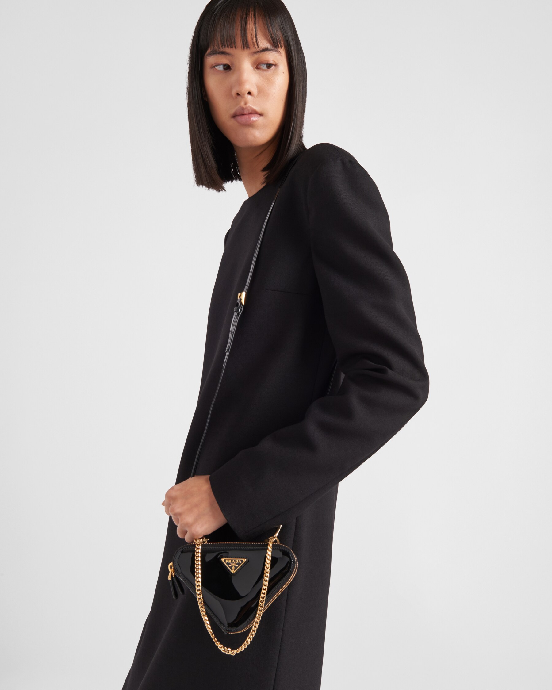 Black Triangular Patent Leather Mini Pouch | PRADA
