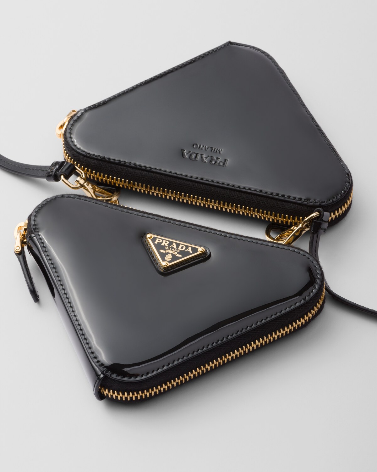 Black Triangular Patent Leather Mini Pouch | PRADA
