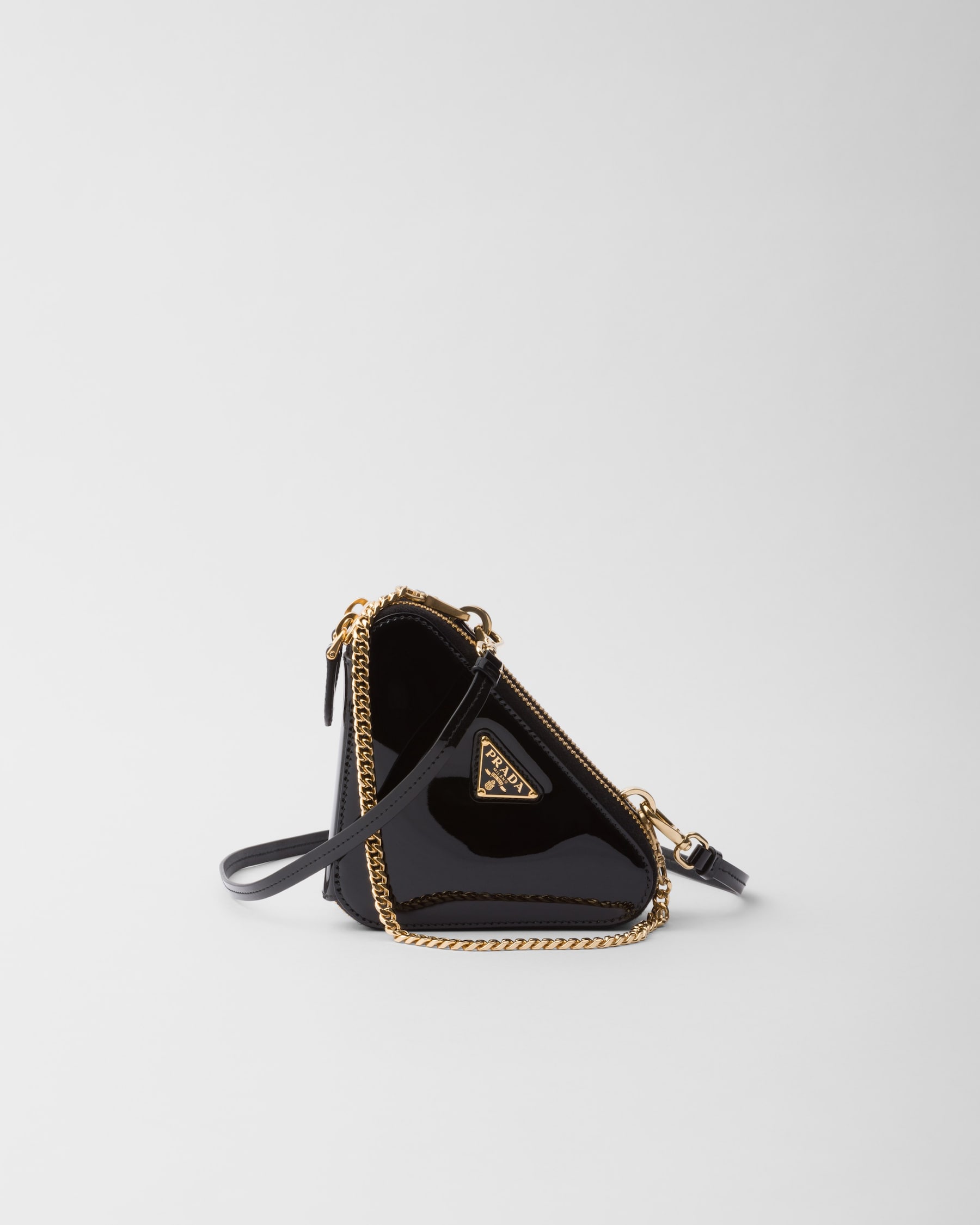 Black Triangular Patent Leather Mini Pouch | PRADA