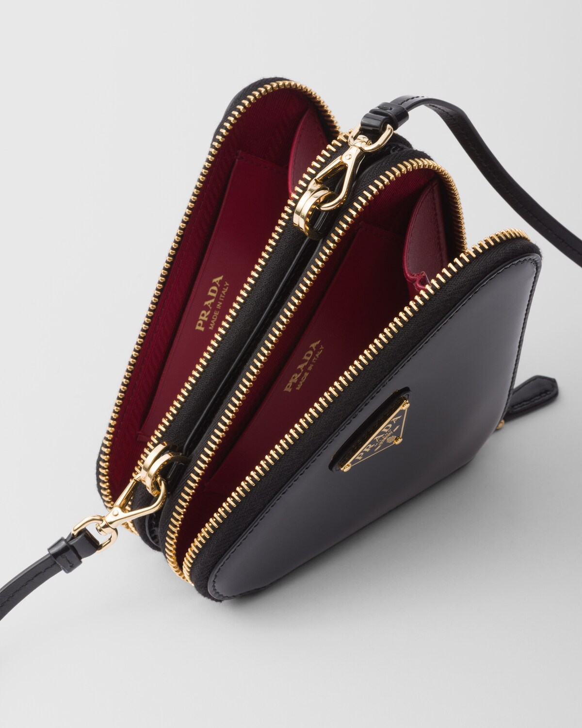 Black Triangular Patent Leather Mini Pouch | PRADA