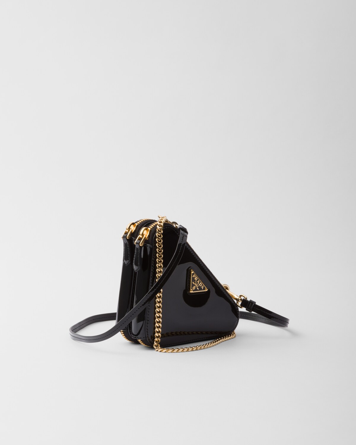 Black Triangular Patent Leather Mini Pouch | PRADA