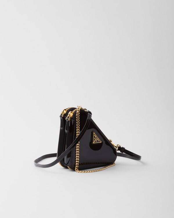 Black Triangular Patent Leather Mini Pouch | PRADA