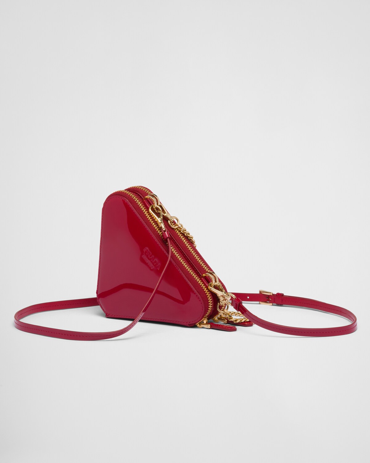 Cherry Red Triangular Patent Leather Mini Pouch | PRADA