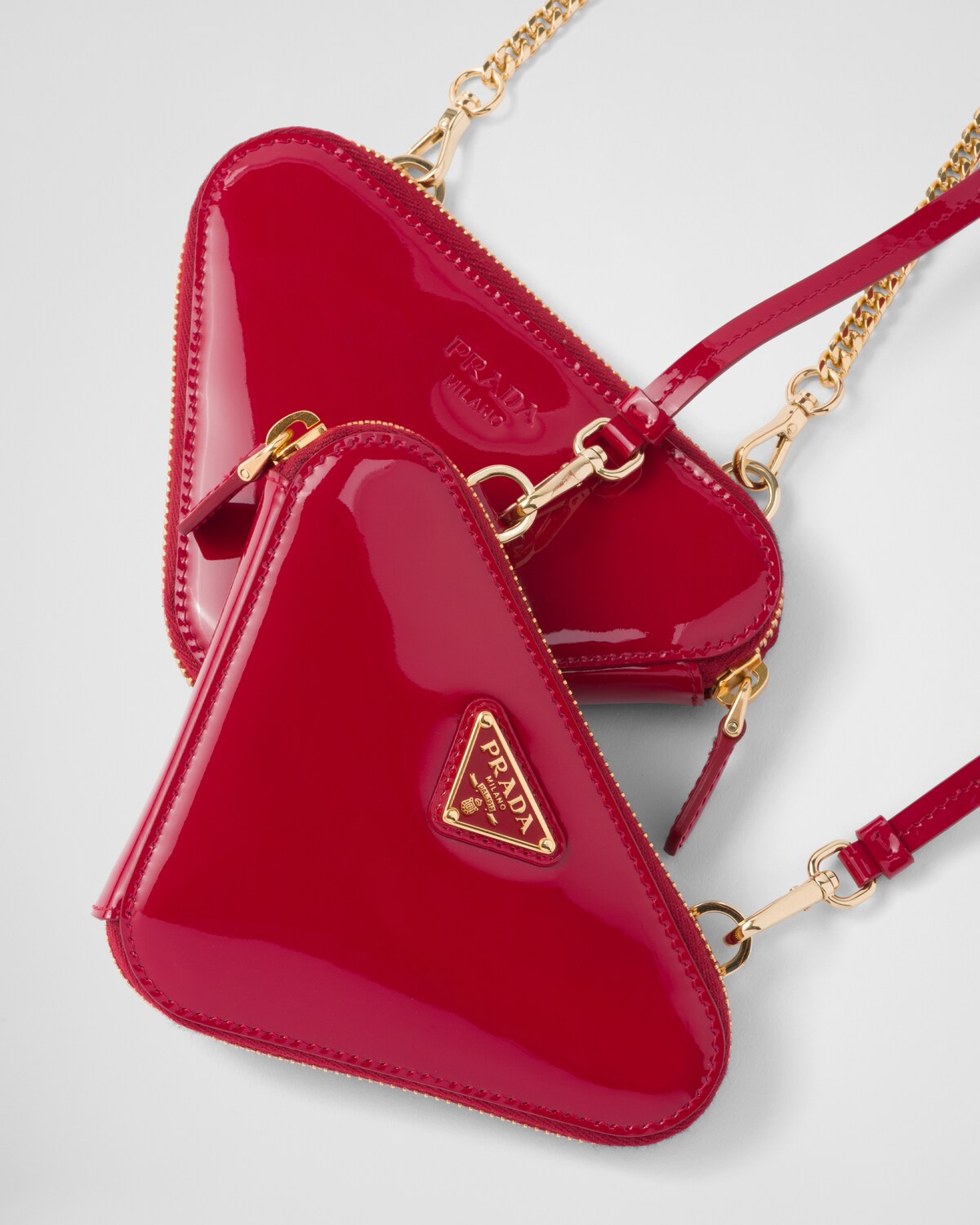 Cherry Red Triangular Patent Leather Mini Pouch | PRADA