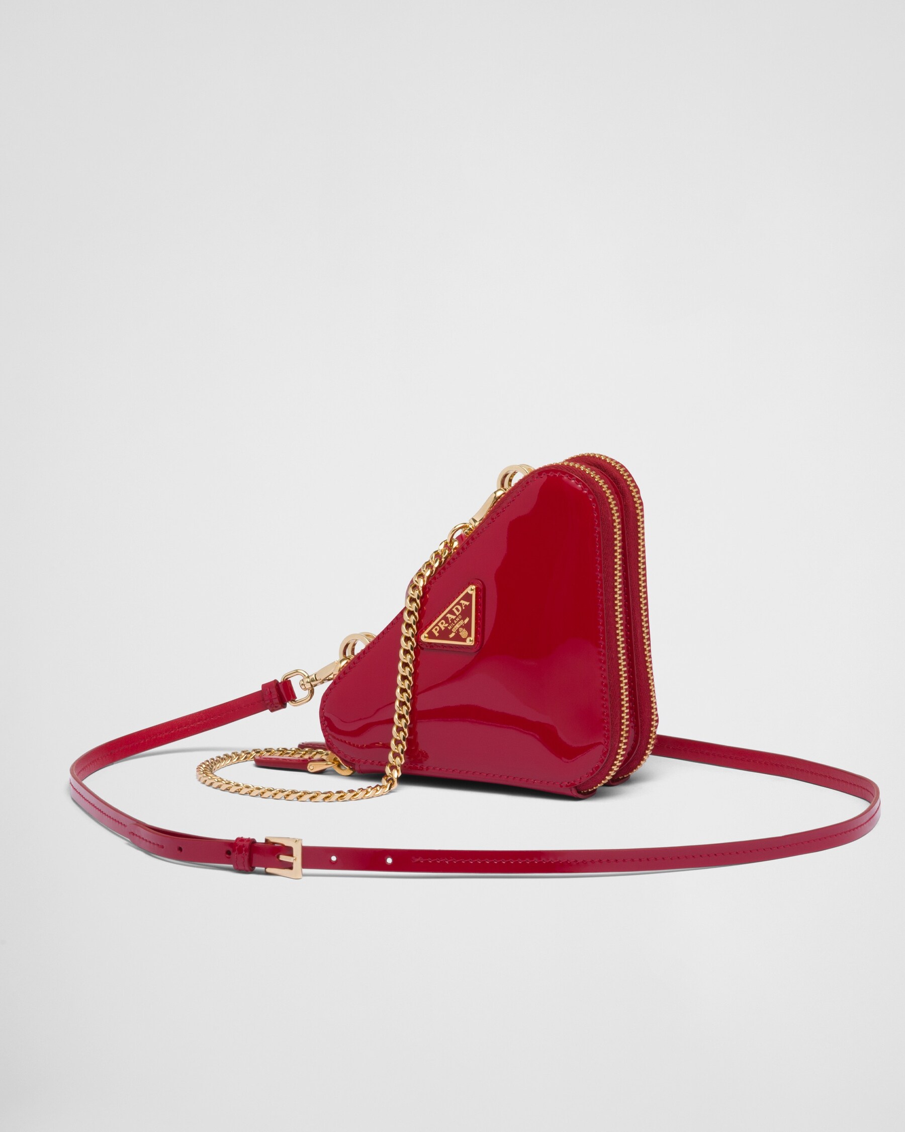Cherry Red Triangular Patent Leather Mini Pouch | PRADA