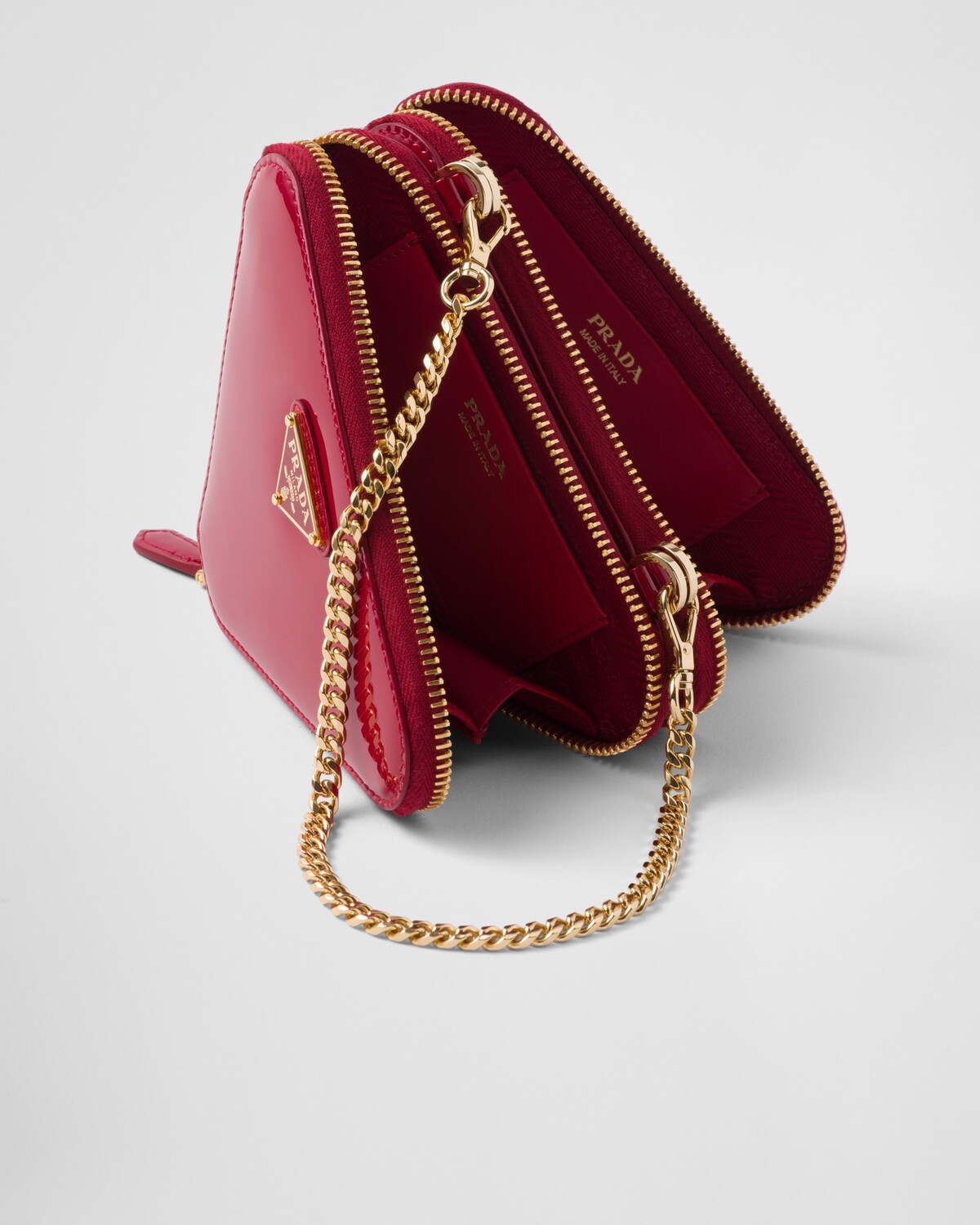 Cherry Red Triangular Patent Leather Mini Pouch | PRADA