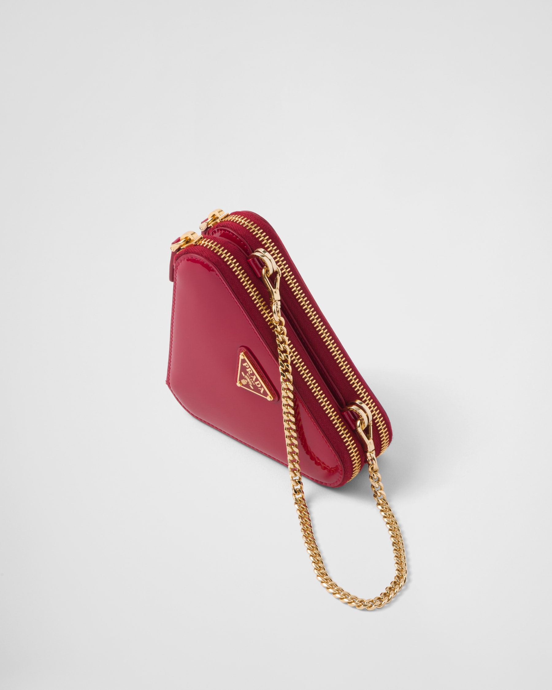 Cherry Red Triangular Patent Leather Mini Pouch | PRADA