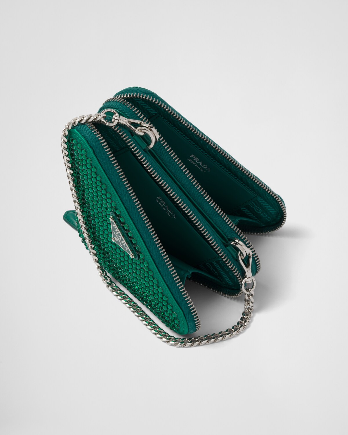 Mango Triangular Embellished Satin And Leather Mini-pouch | PRADA