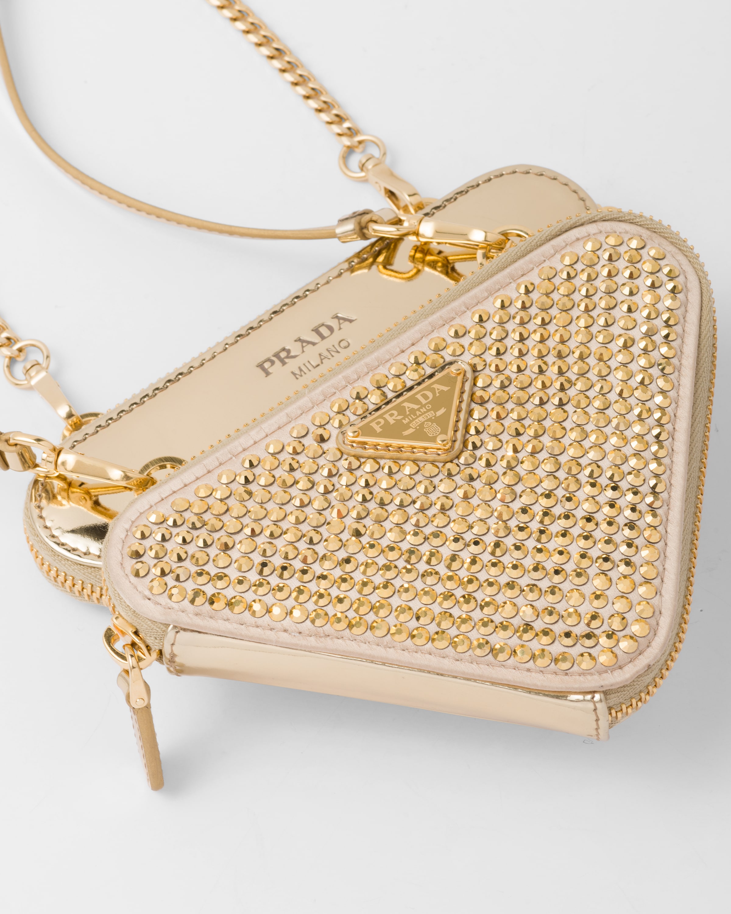 Platinum Embellished Satin And Leather Mini-pouch | PRADA