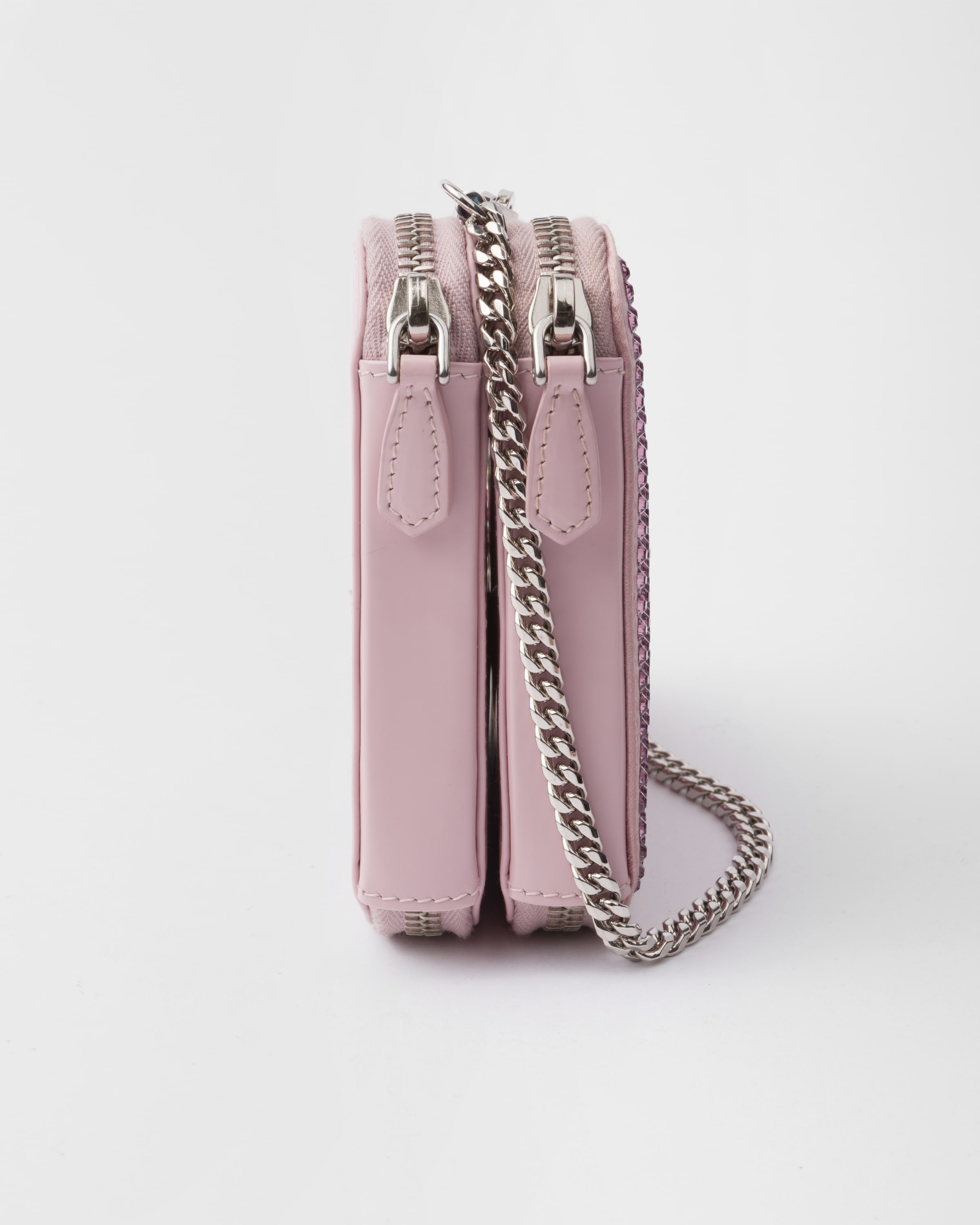 Alabaster Pink Embellished Satin And Leather Mini-pouch | PRADA