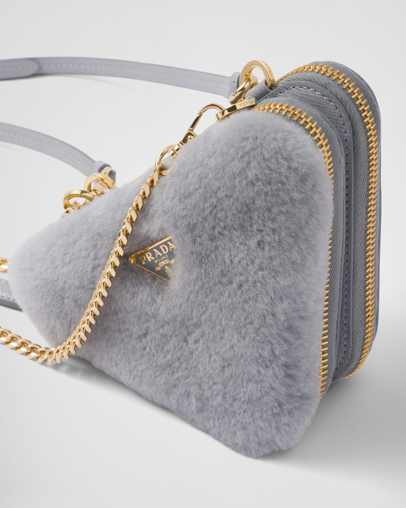 Cornflower Shearling And Saffiano Leather Mini-pouch | PRADA