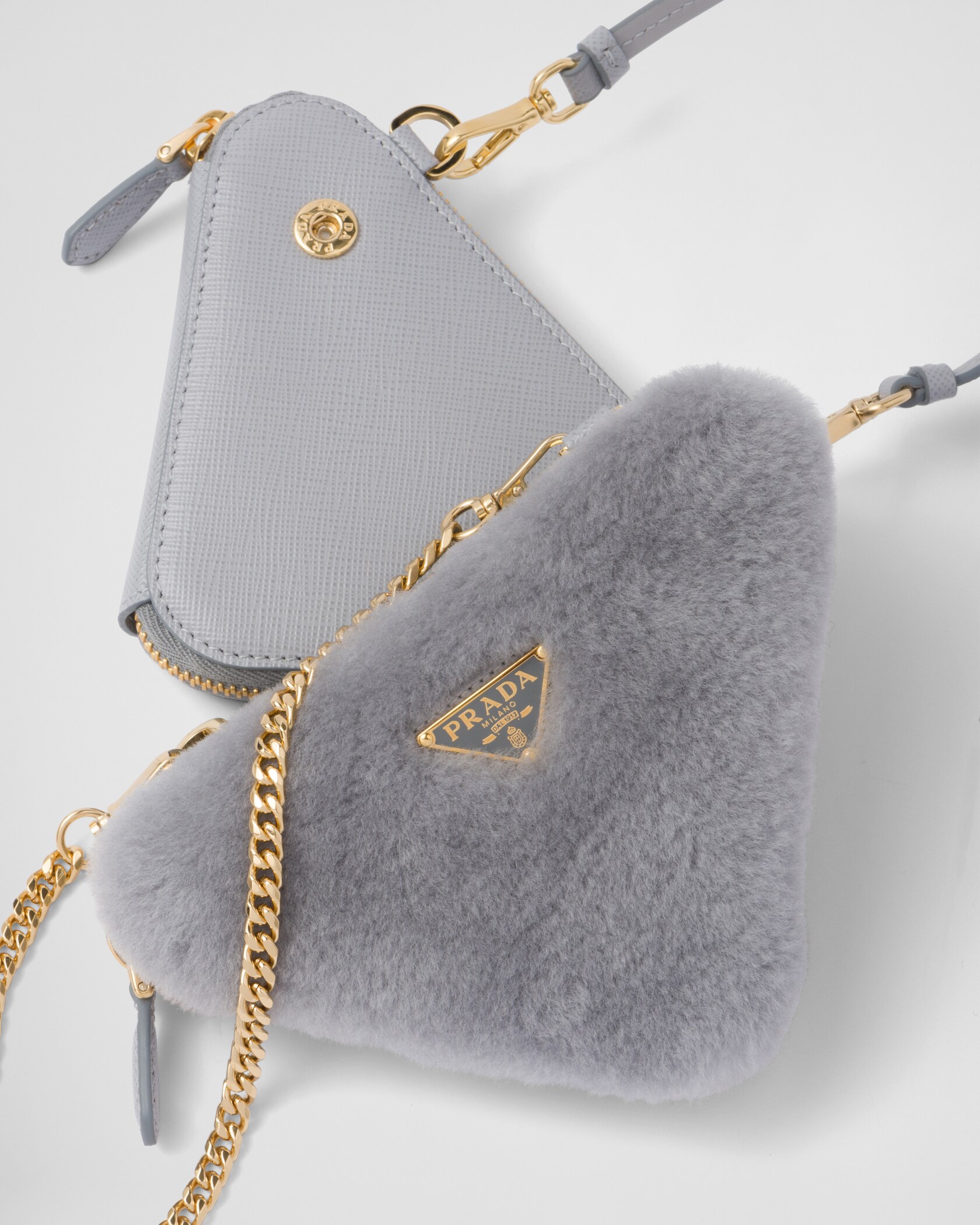 Cornflower Shearling And Saffiano Leather Mini-pouch | PRADA