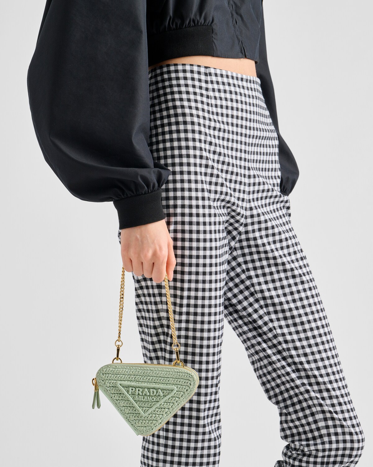 Aqua Crochet And Leather Mini-pouch | PRADA