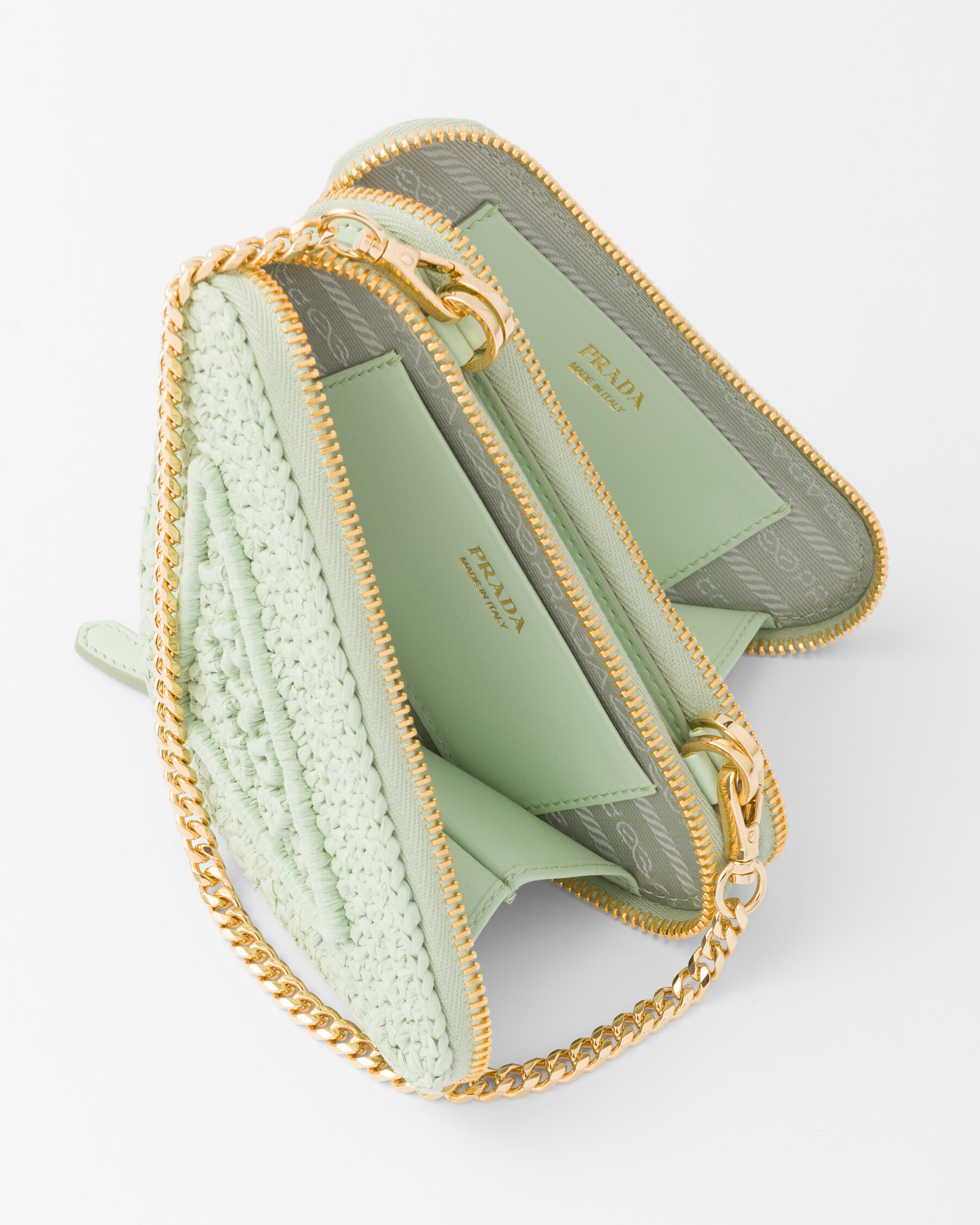 Aqua Crochet And Leather Mini-pouch | PRADA