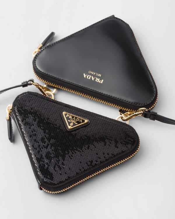 Black Triangular Sequined Mini Pouch | PRADA