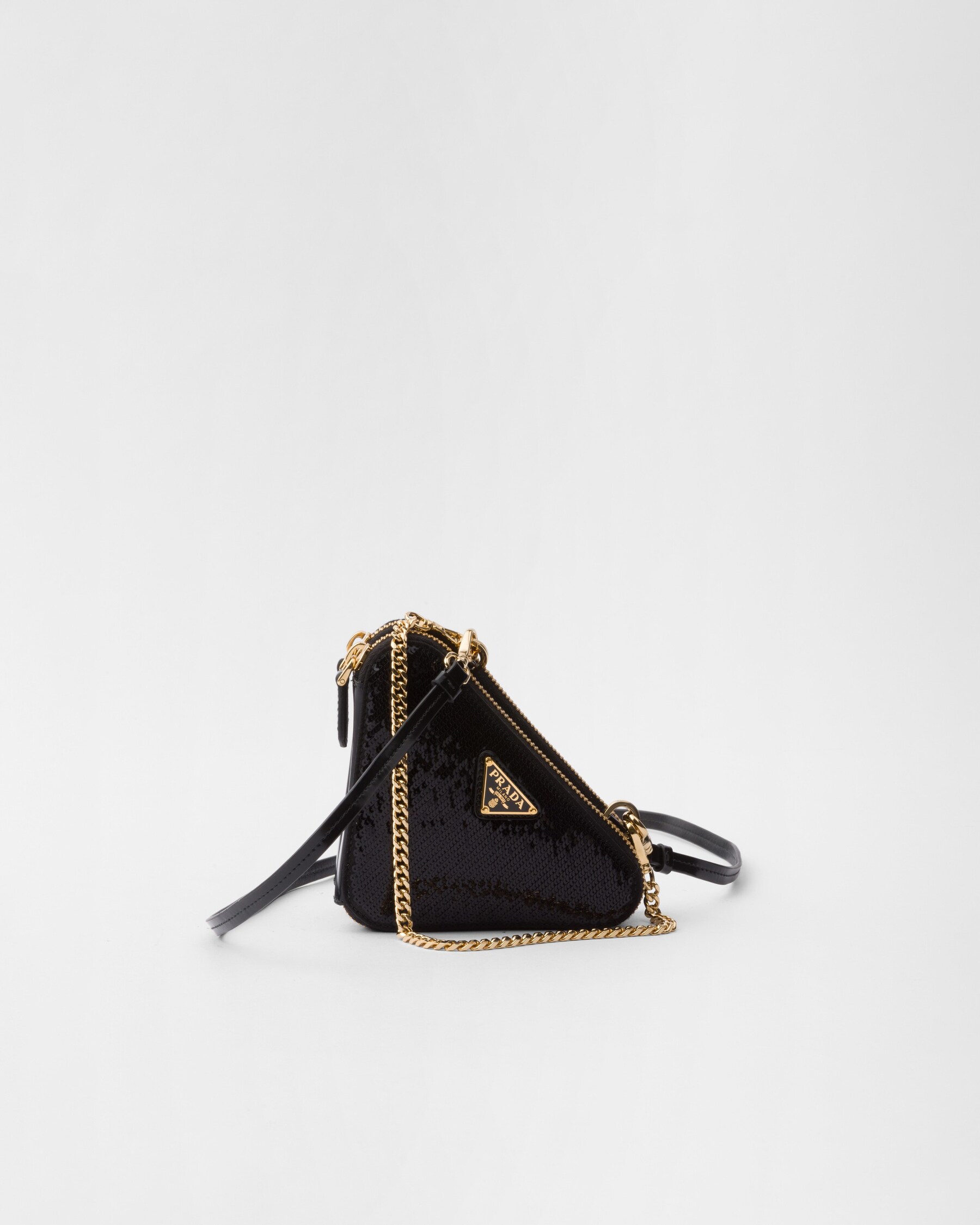 Black Triangular Sequined Mini Pouch | PRADA