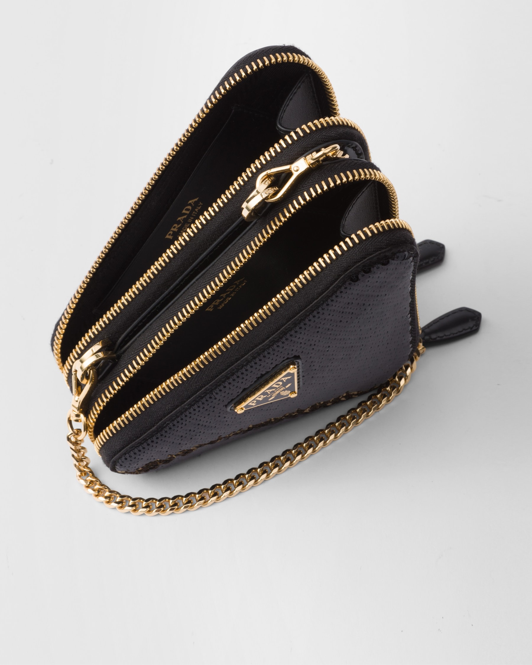 Black Triangular Sequined Mini Pouch | PRADA