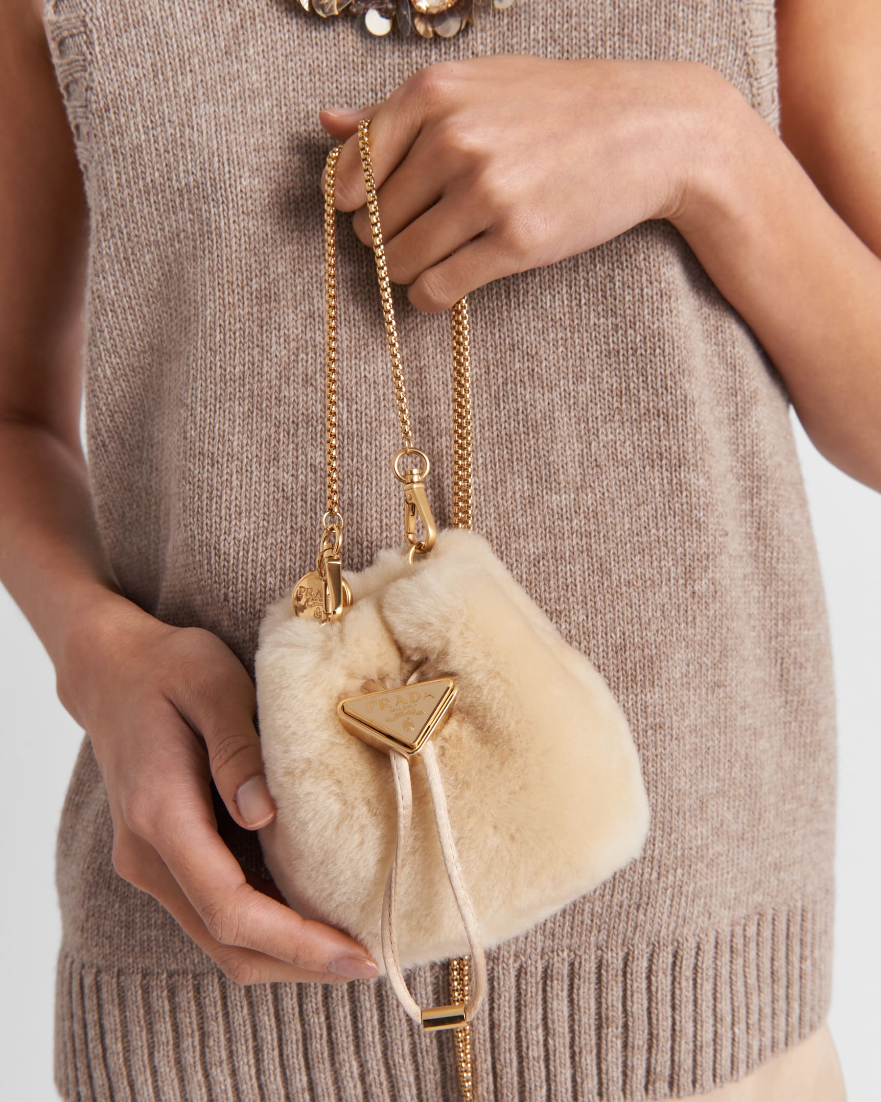 Ecru Shearling Mini-pouch | PRADA