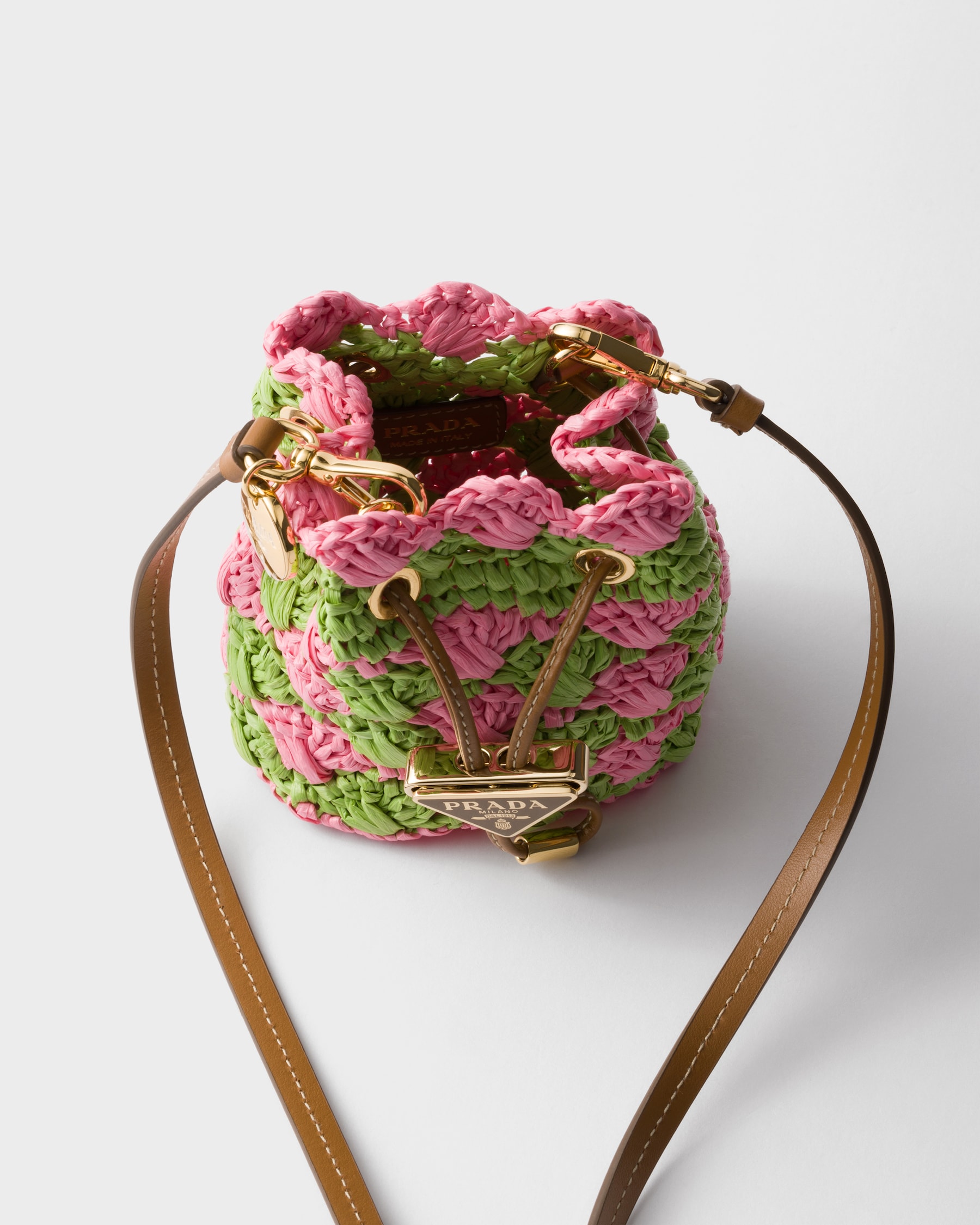 Petal Pink/lawn Green Crochet Mini Pouch | PRADA