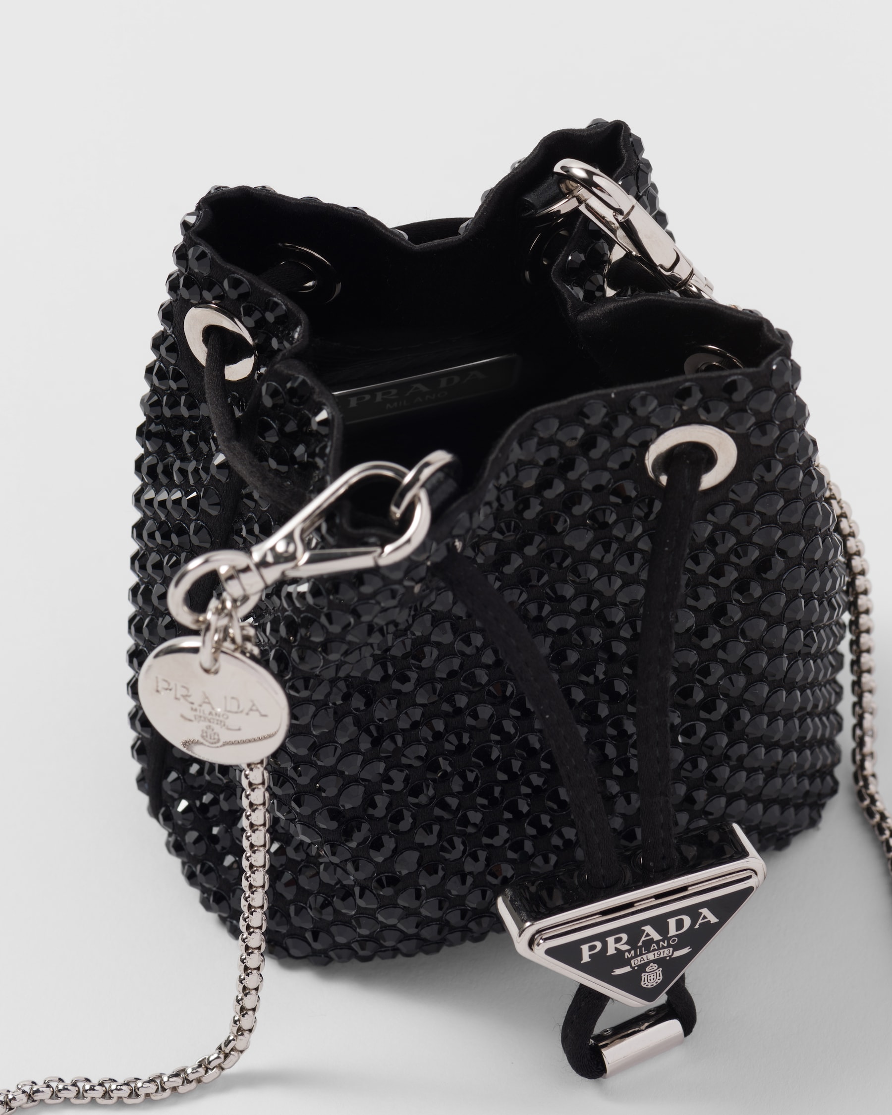Black Satin Mini-pouch With Crystals | PRADA