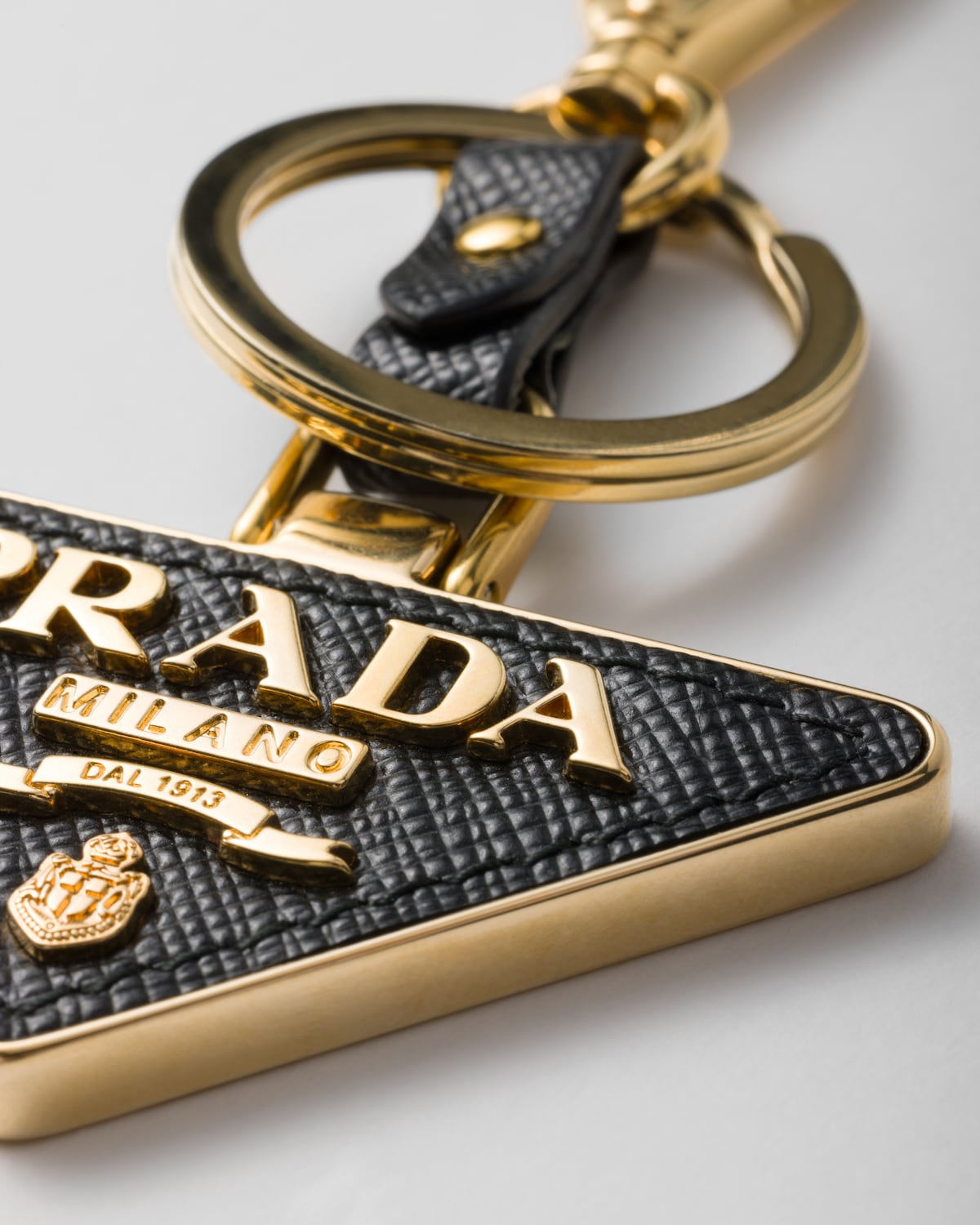 Black Saffiano Leather And Metal Keychain | PRADA