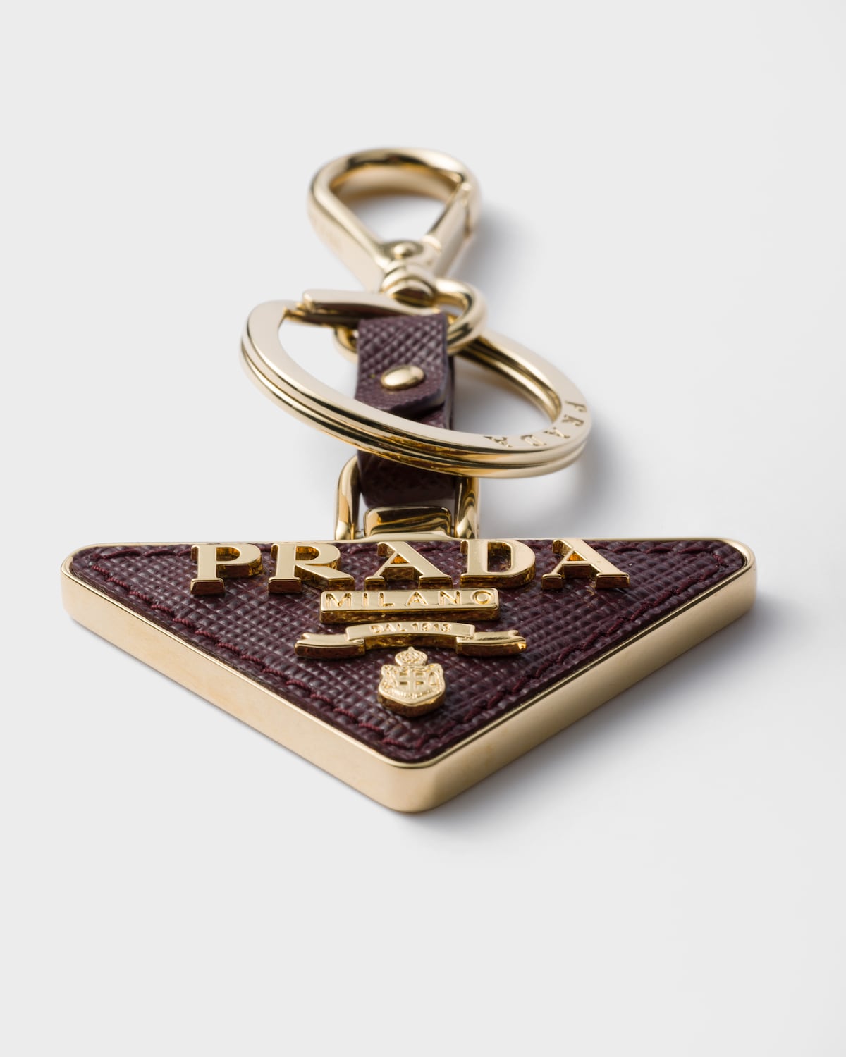 Burgundy Saffiano Leather And Metal Keychain | PRADA