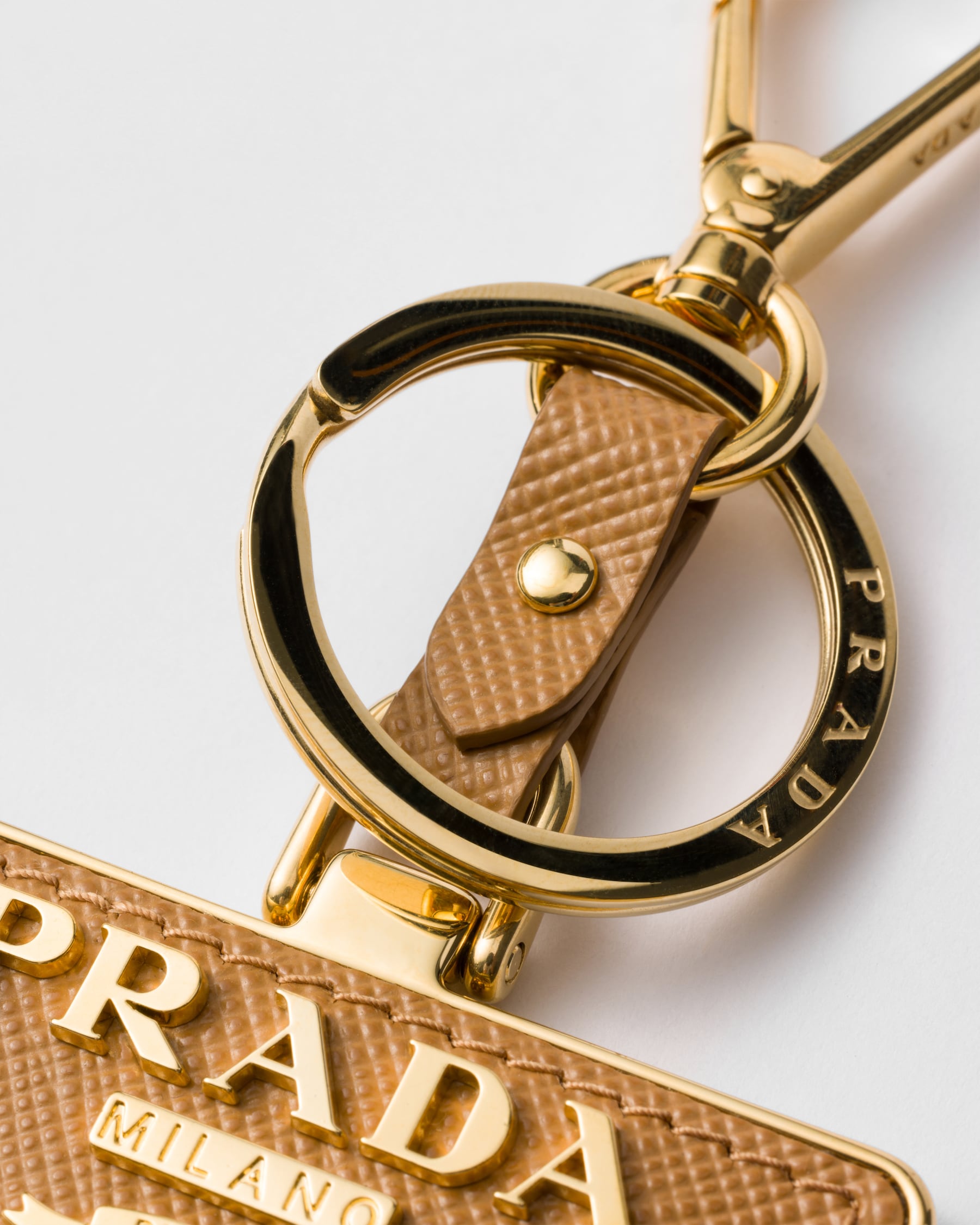 Natural Saffiano Leather And Metal Keychain | PRADA