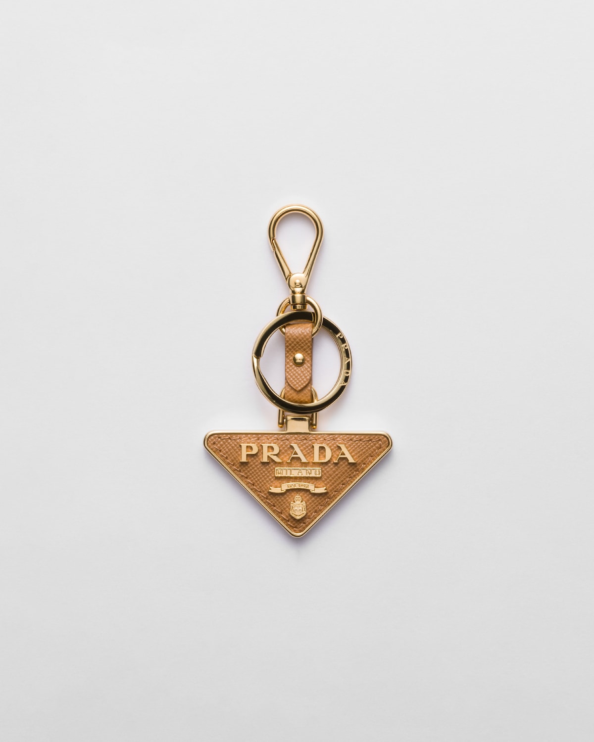 Natural Saffiano Leather And Metal Keychain | PRADA