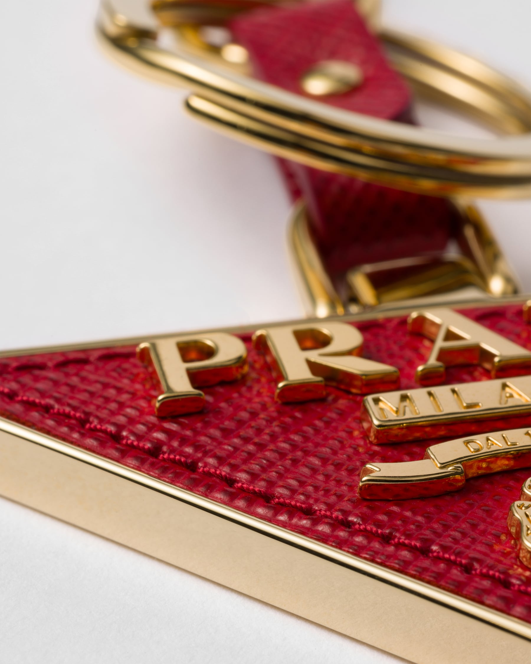Fiery Red Saffiano Leather And Metal Keychain | PRADA