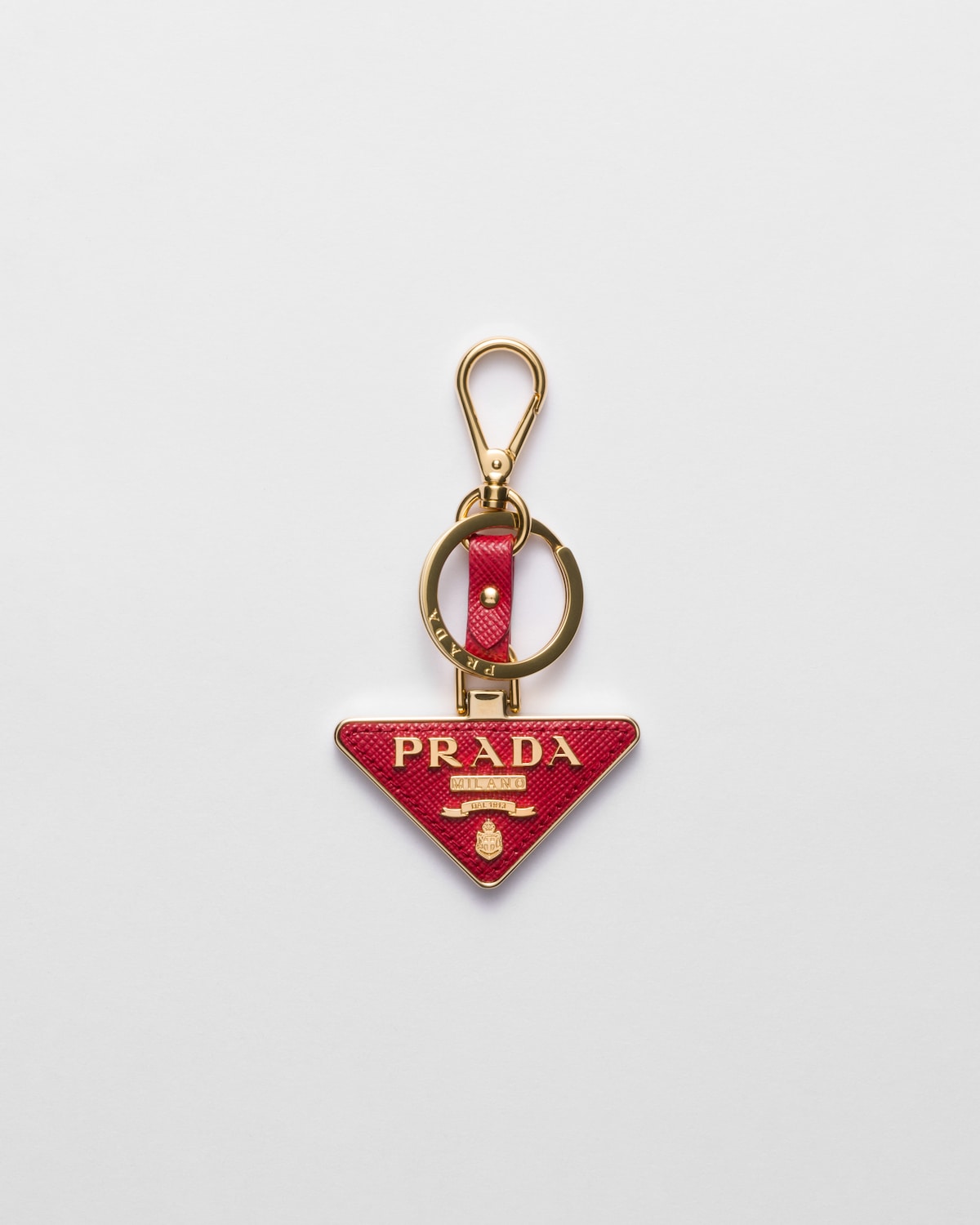 Fiery Red Saffiano Leather And Metal Keychain | PRADA