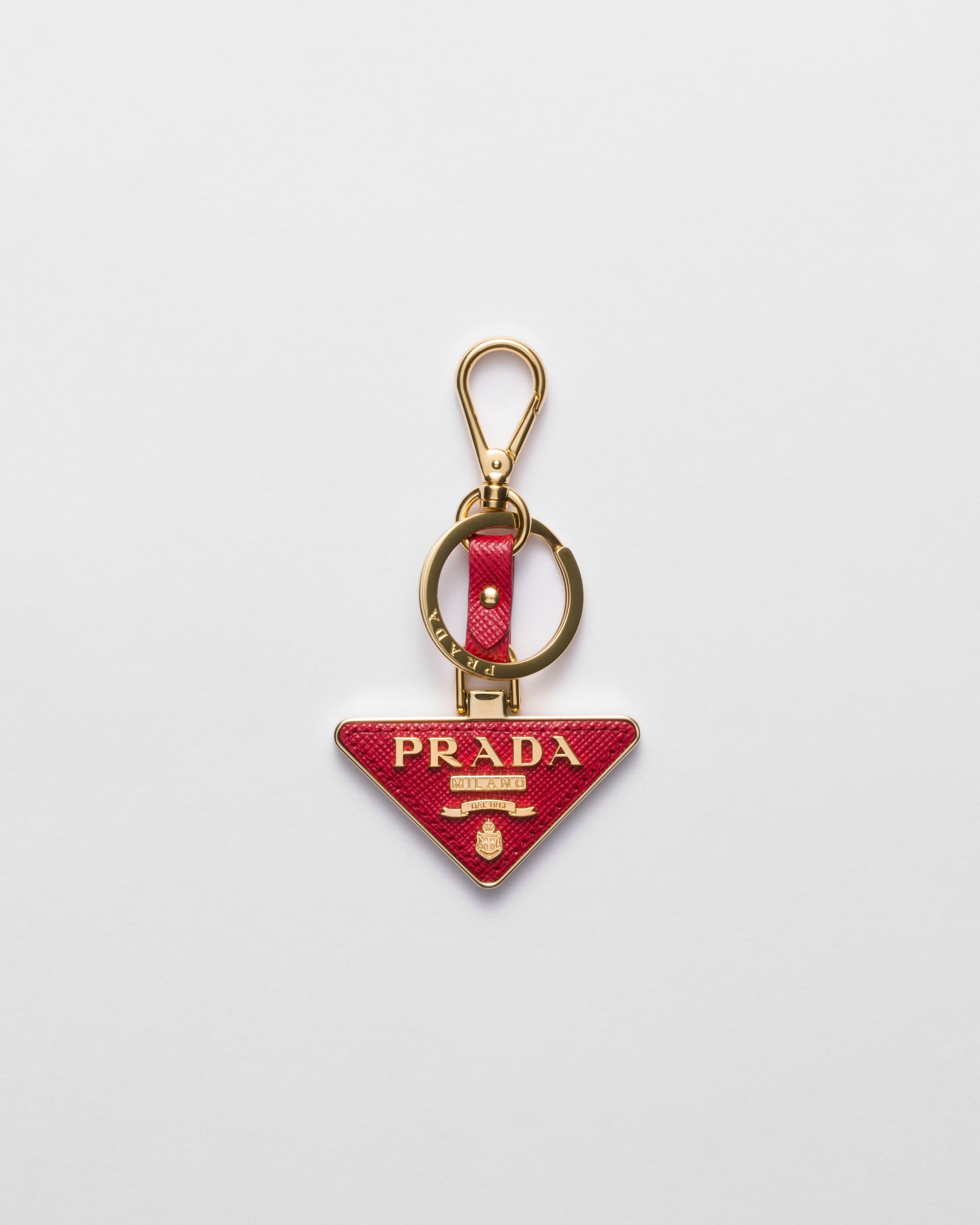 Fiery Red Saffiano Leather And Metal Keychain | PRADA