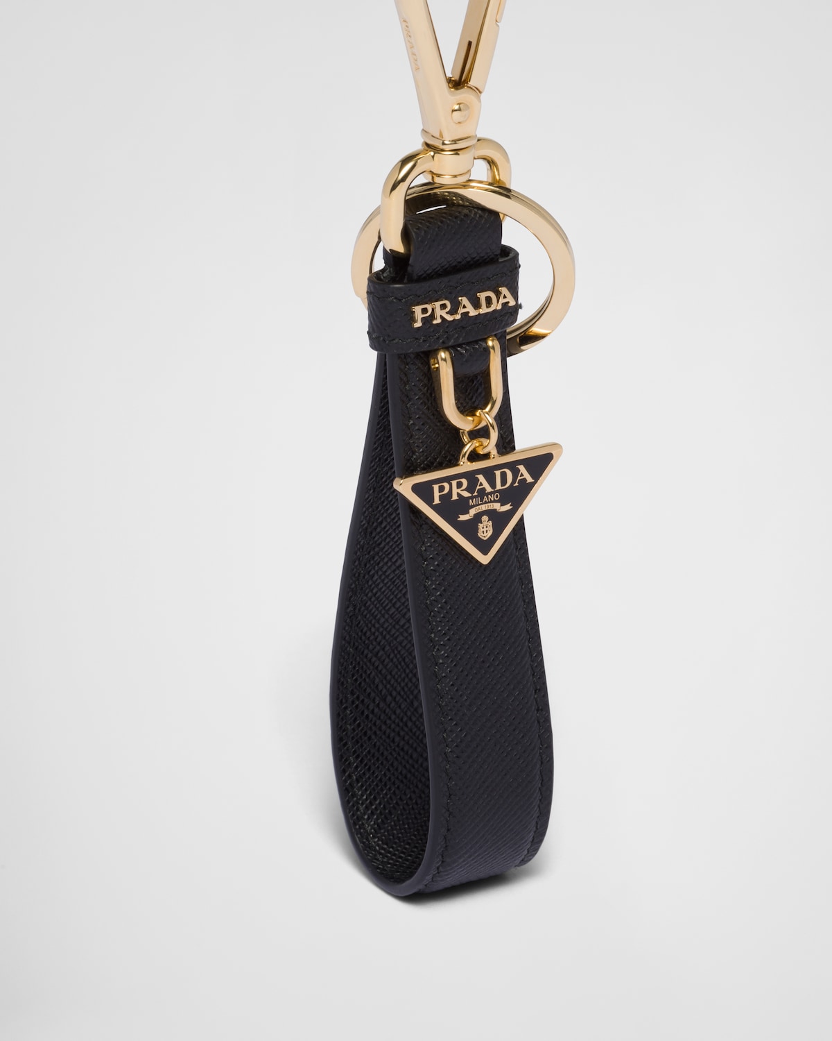 Black Saffiano Leather Keychain | PRADA