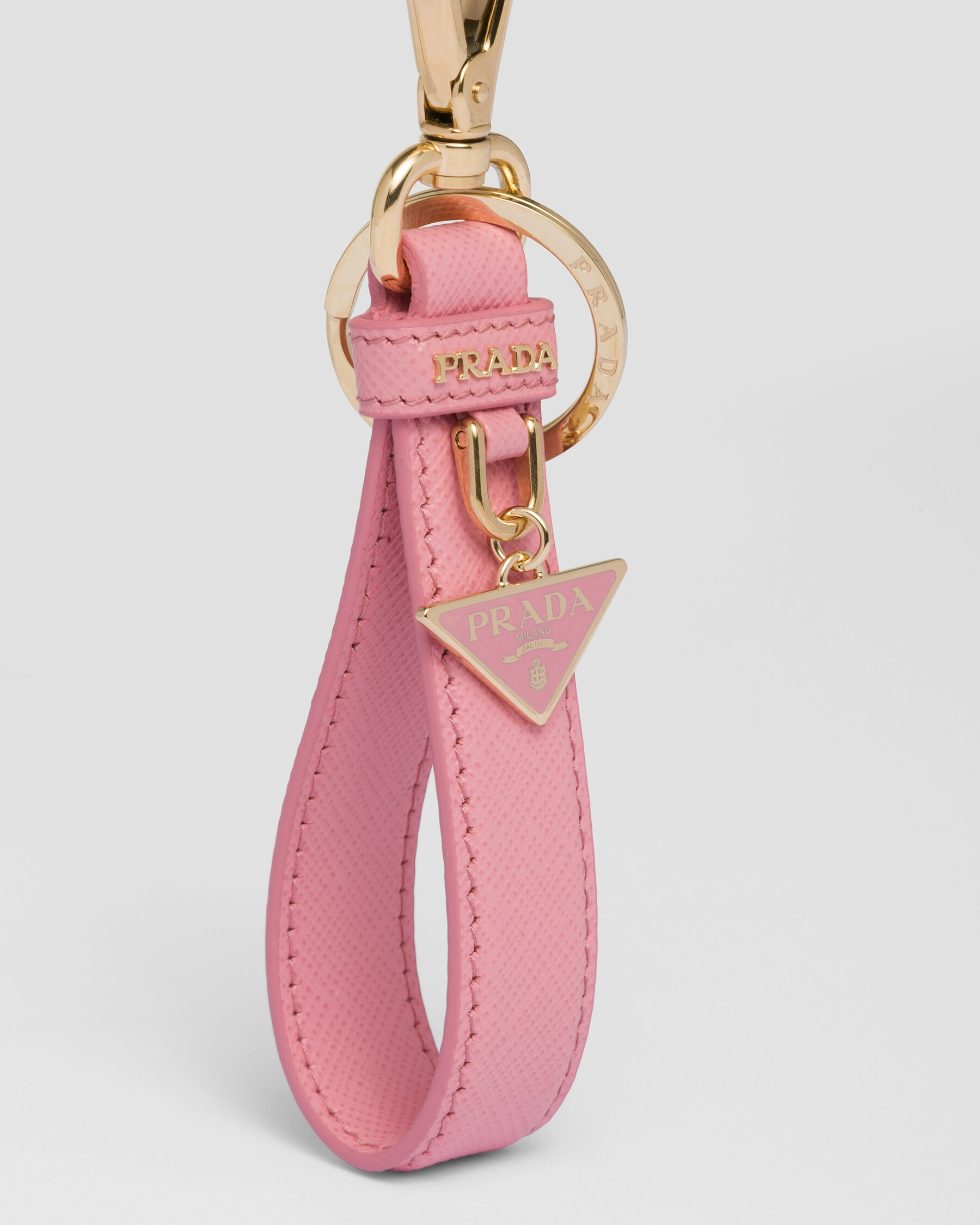 Petal Pink Saffiano Leather Keychain | PRADA