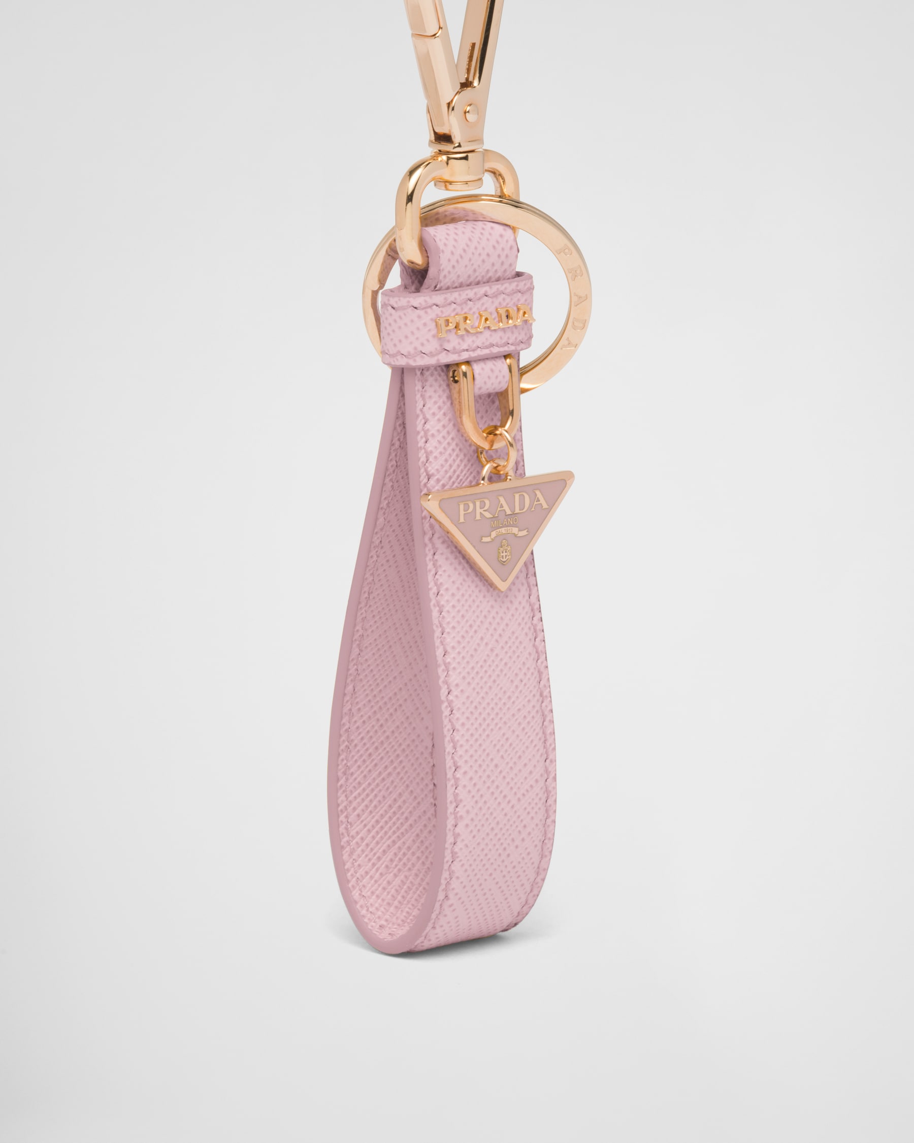 Alabaster Pink Saffiano Leather Keychain | PRADA