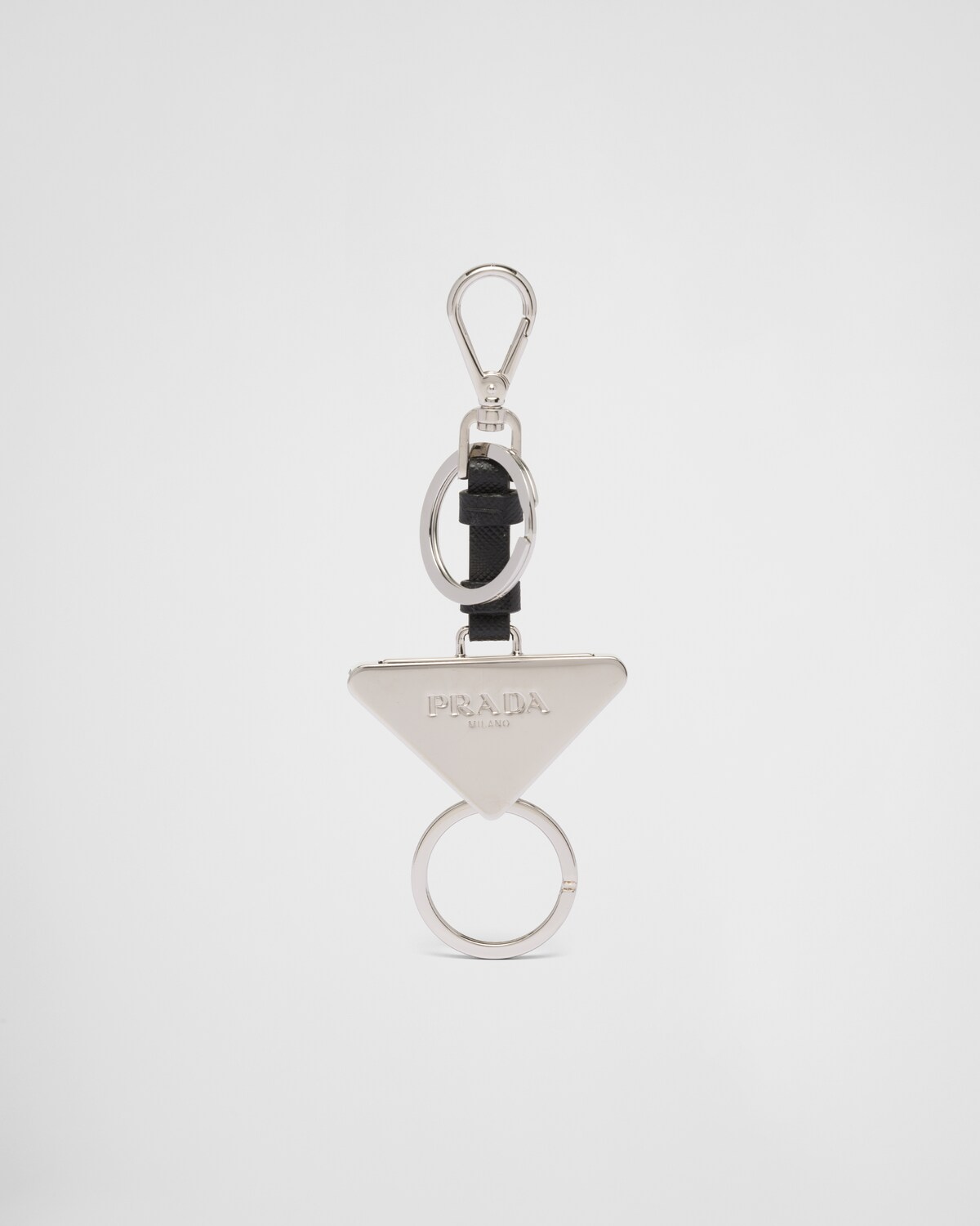 Steel/black Dividable Leather And Metal Keychain | PRADA