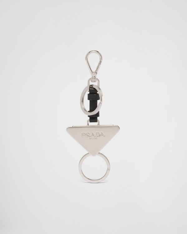 Steel/black Dividable Leather And Metal Keychain | PRADA