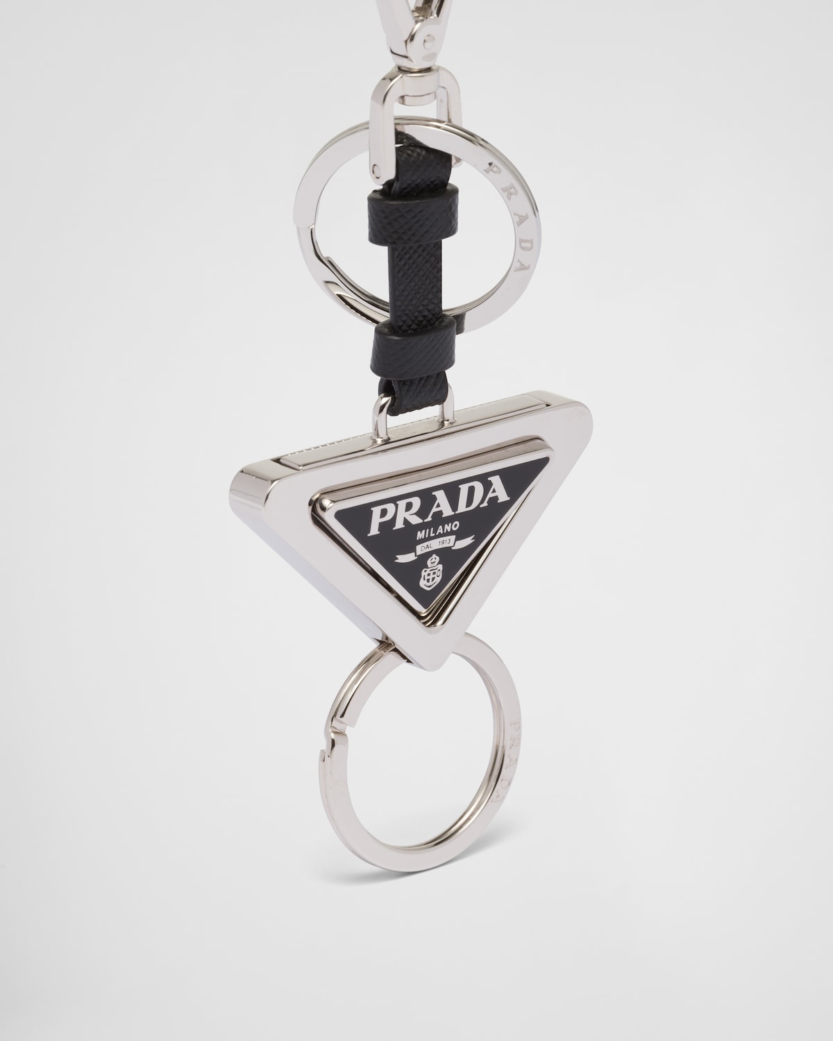 Steel/black Dividable Leather And Metal Keychain | PRADA