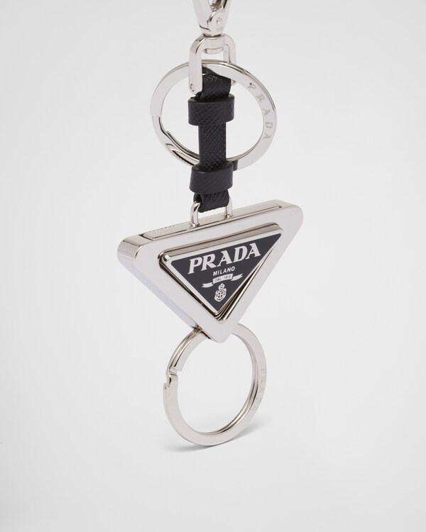 Steel/black Dividable Leather And Metal Keychain | PRADA