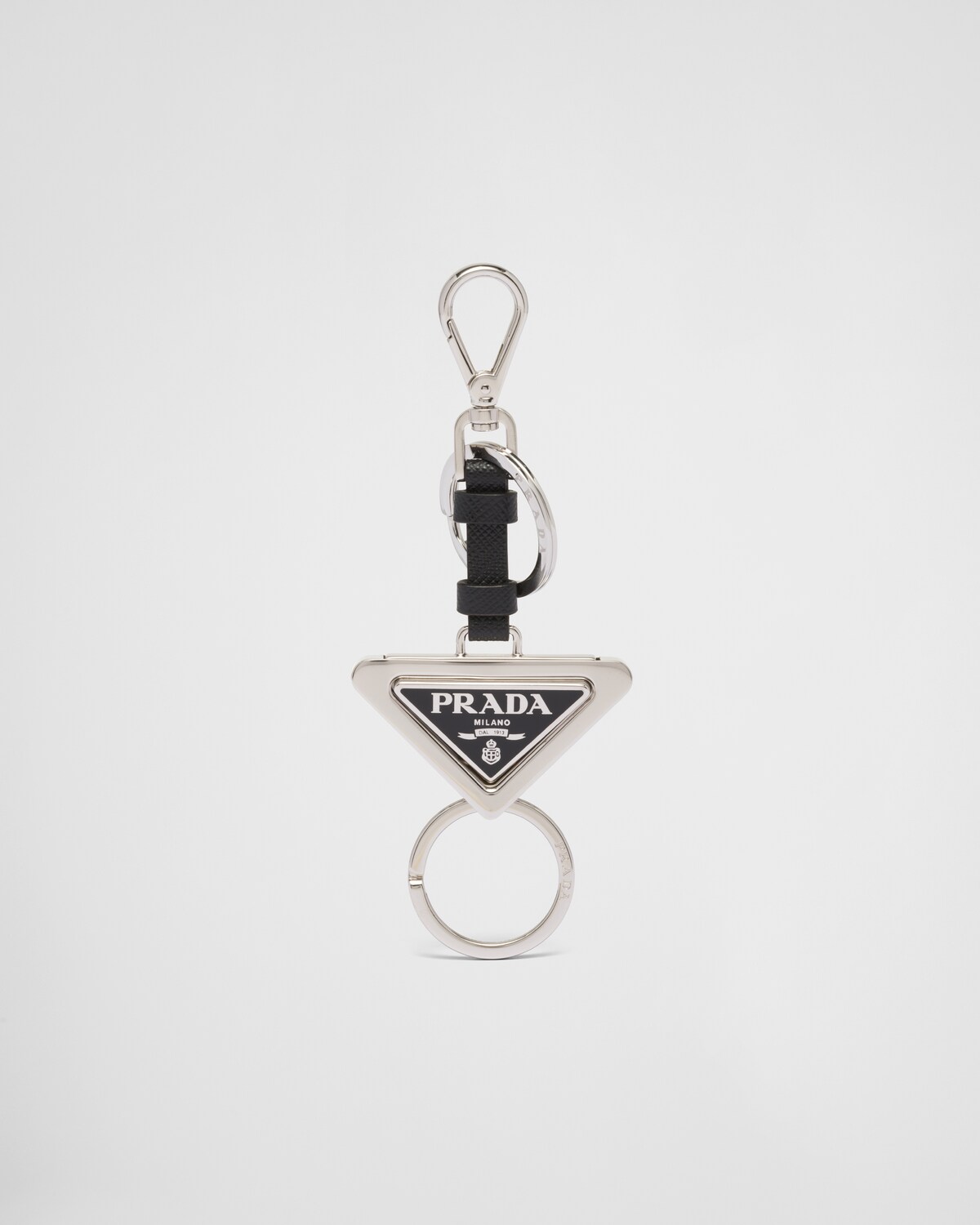 Steel/black Dividable Leather And Metal Keychain | PRADA